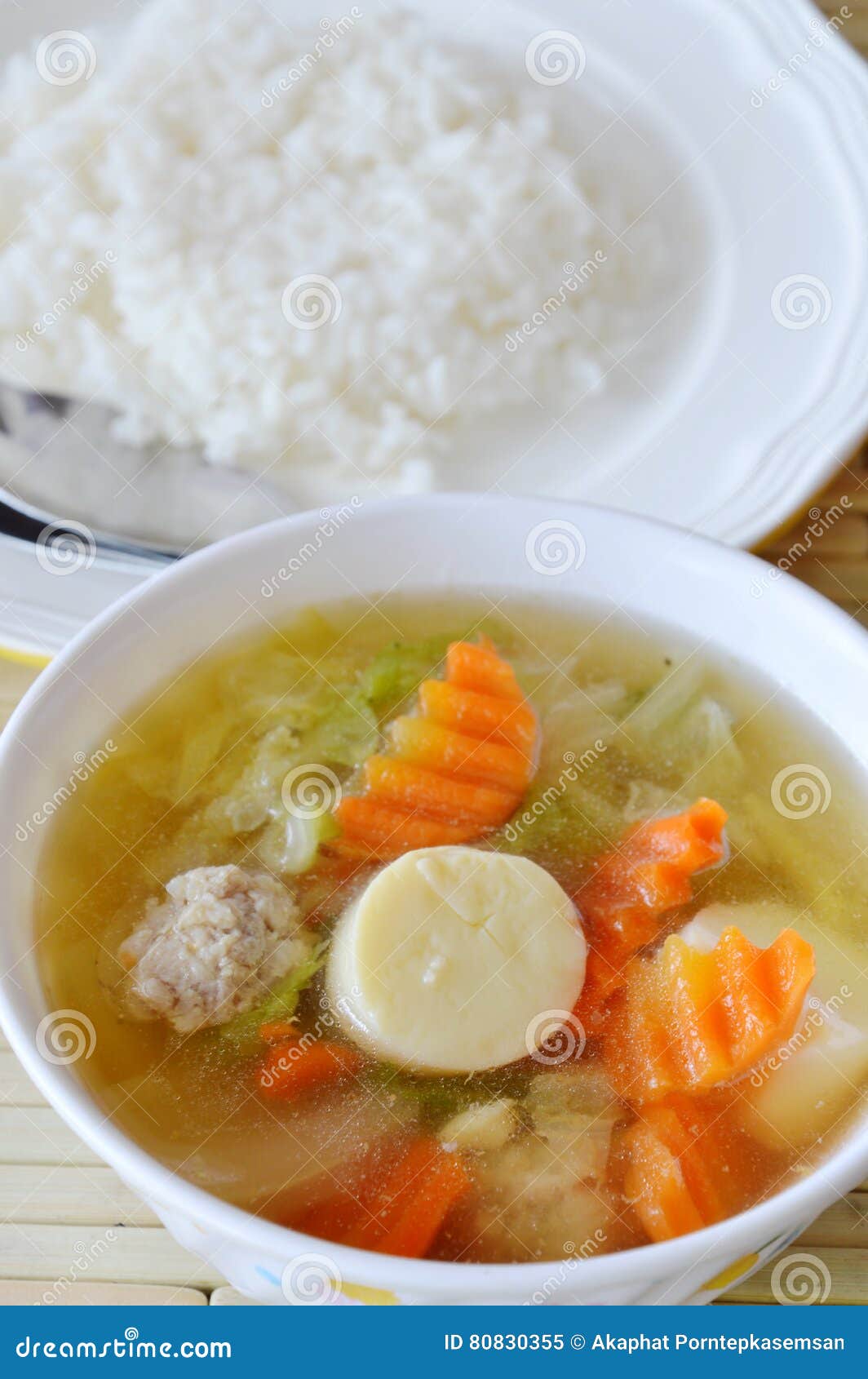 Rice Eat with Boiled Chinese Cabbage and Egg Tofu Soup Low Fat Meal ...