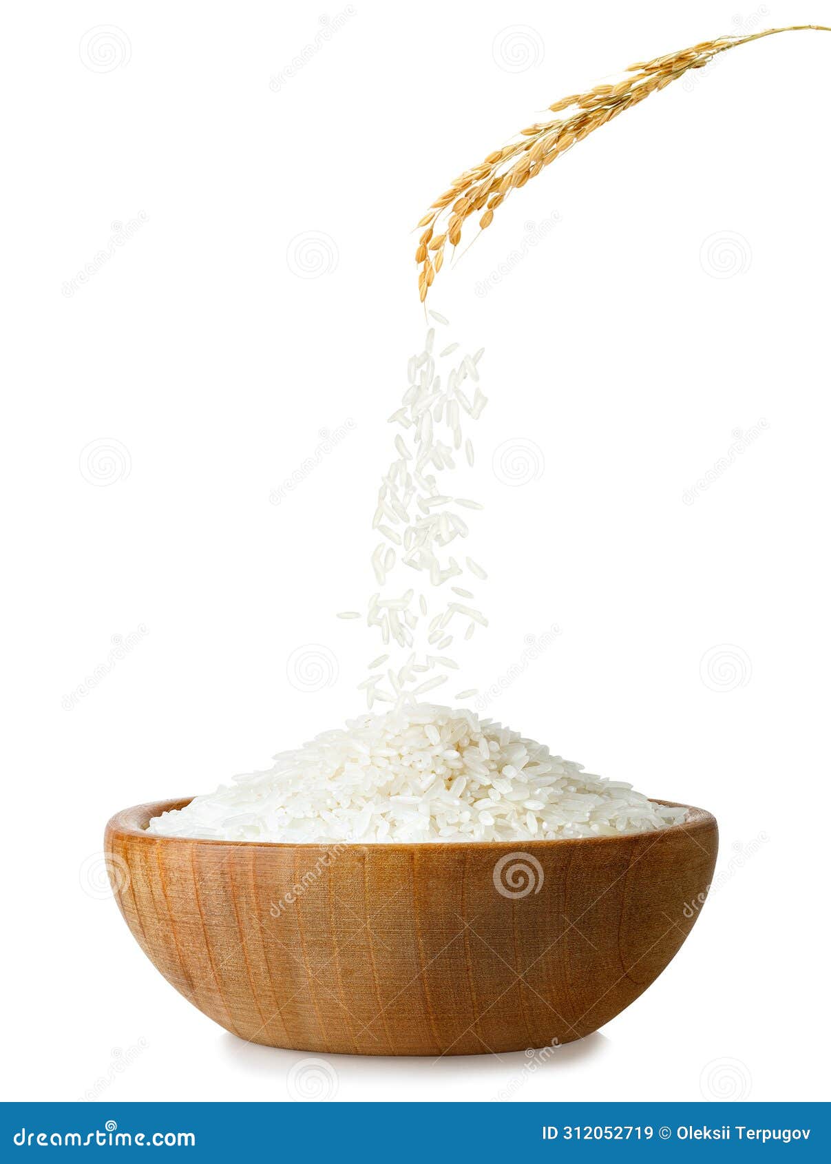 Rice Falling from Ear in Bowl Isolated on White Background Stock Image ...