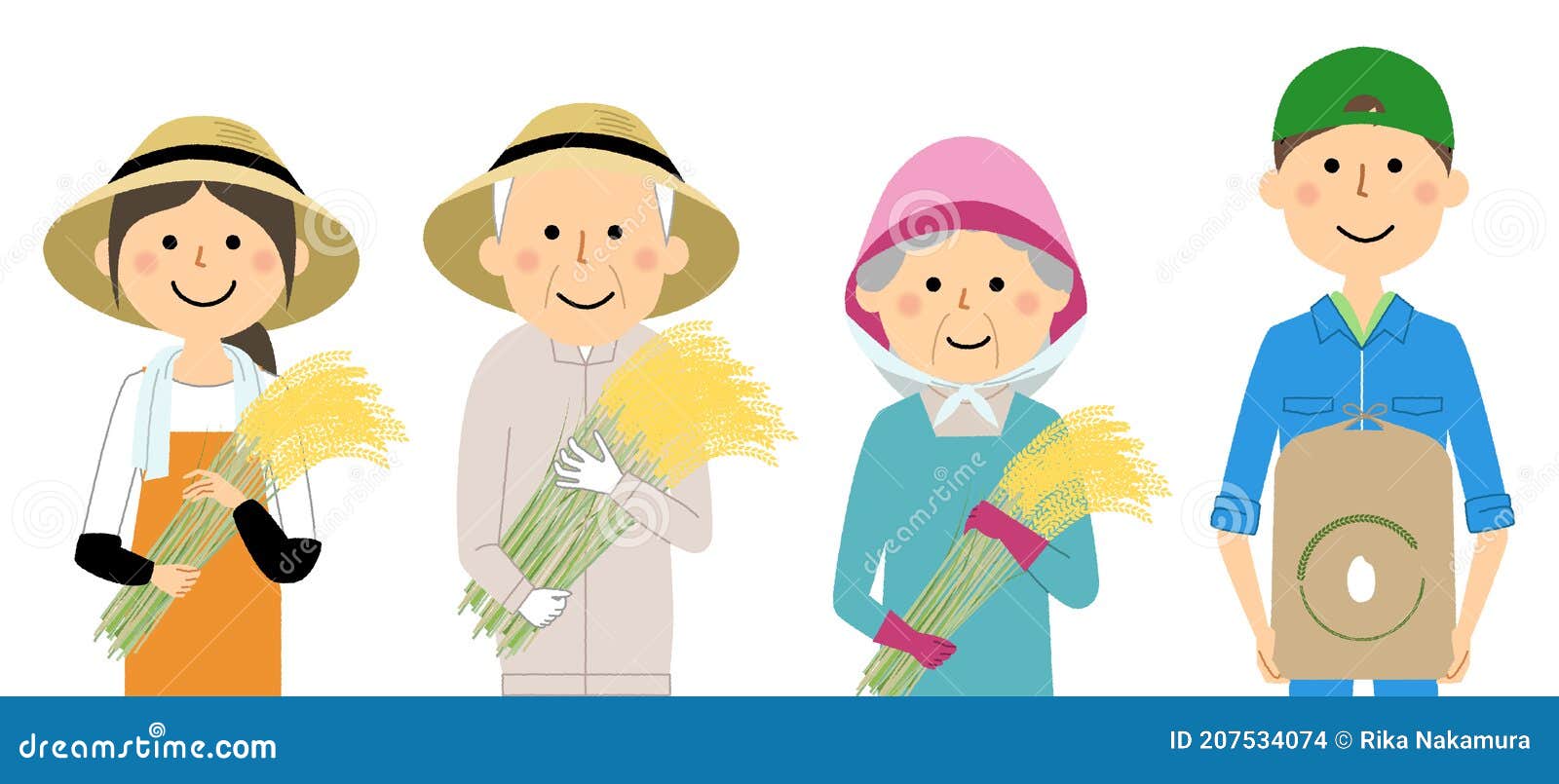 Rice farmers with rice stock vector. Illustration of happiness - 207534074