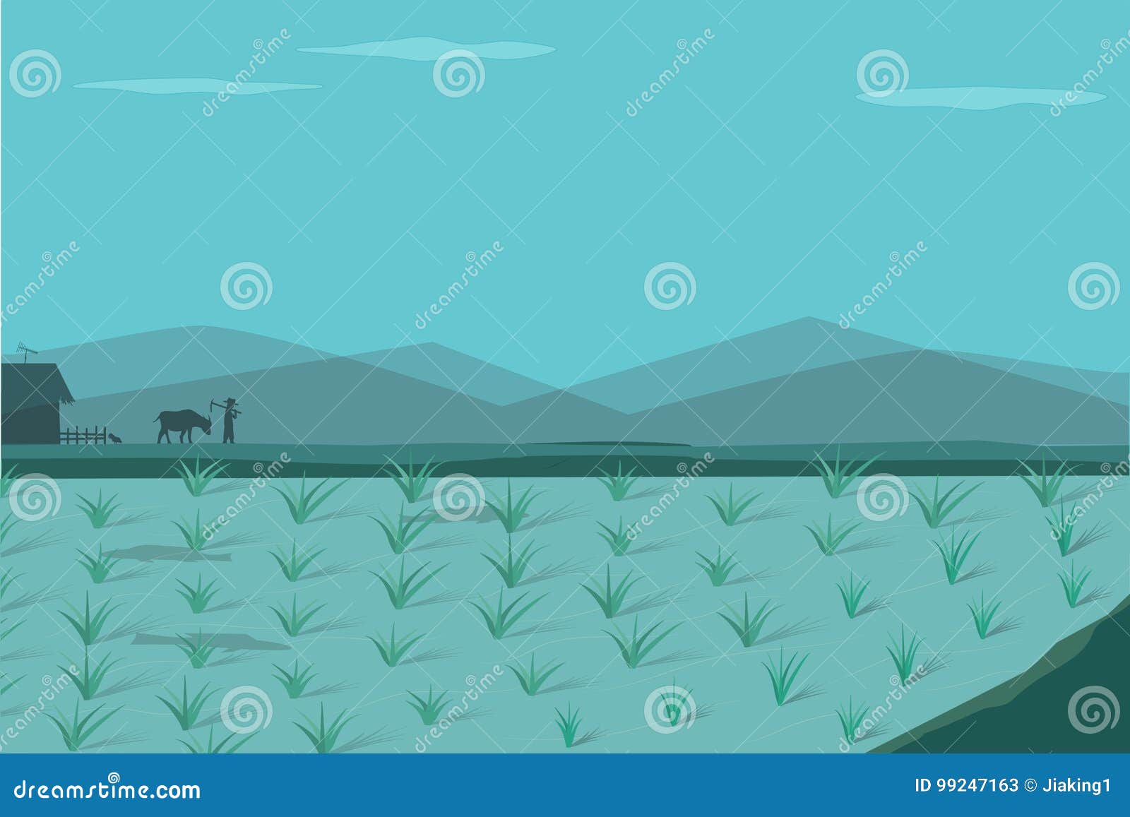 Rice Field in Morning, Vector Stock Vector - Illustration of field ...