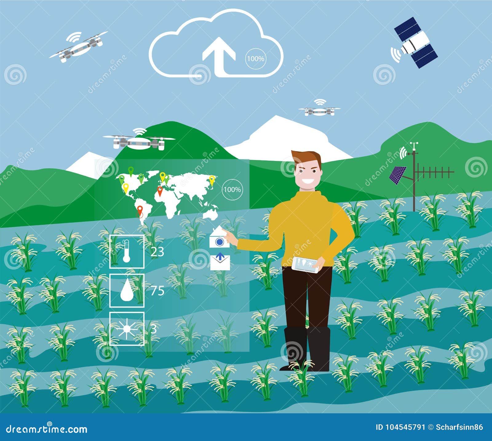 Rice Field. Technology in Agriculture Stock Vector - Illustration of ...