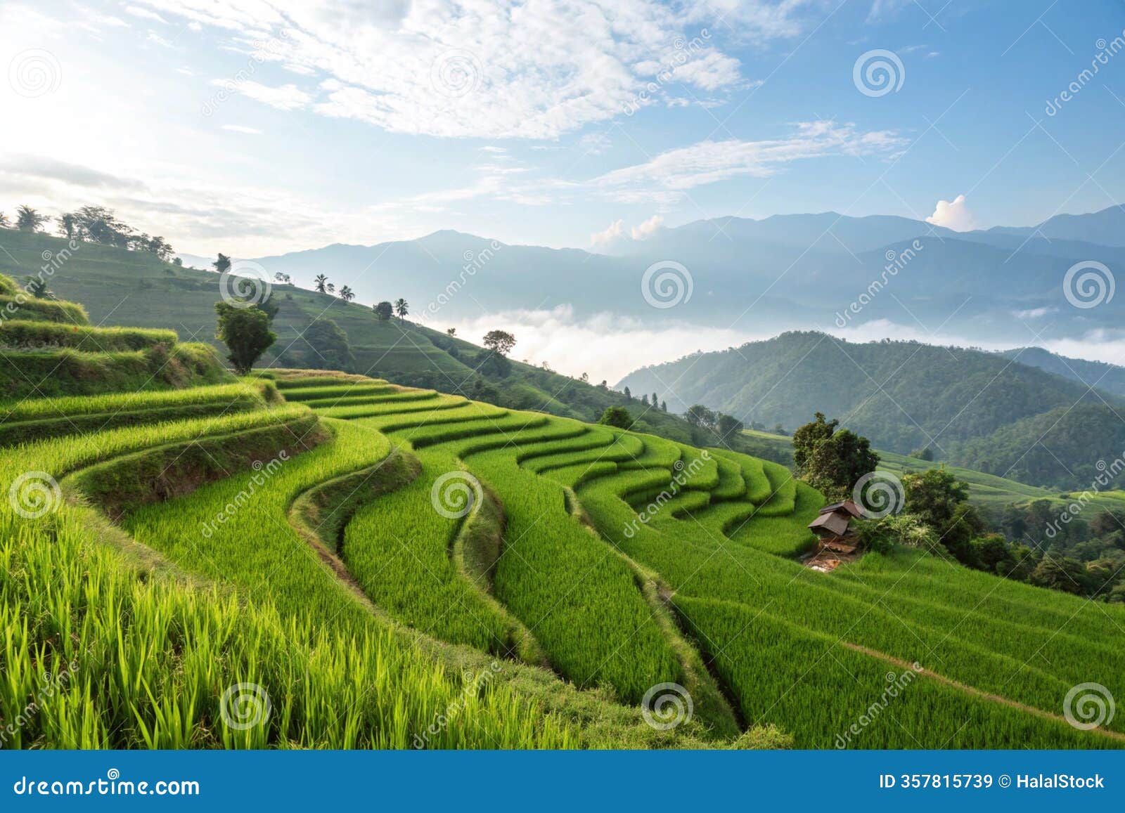 Rice Field Terraces in Thailand Stock Illustration - Illustration of ...