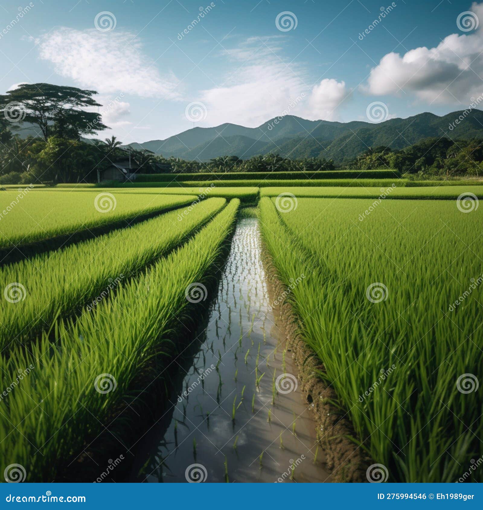 Rice Fields with a Beautiful Landscape Stock Illustration ...