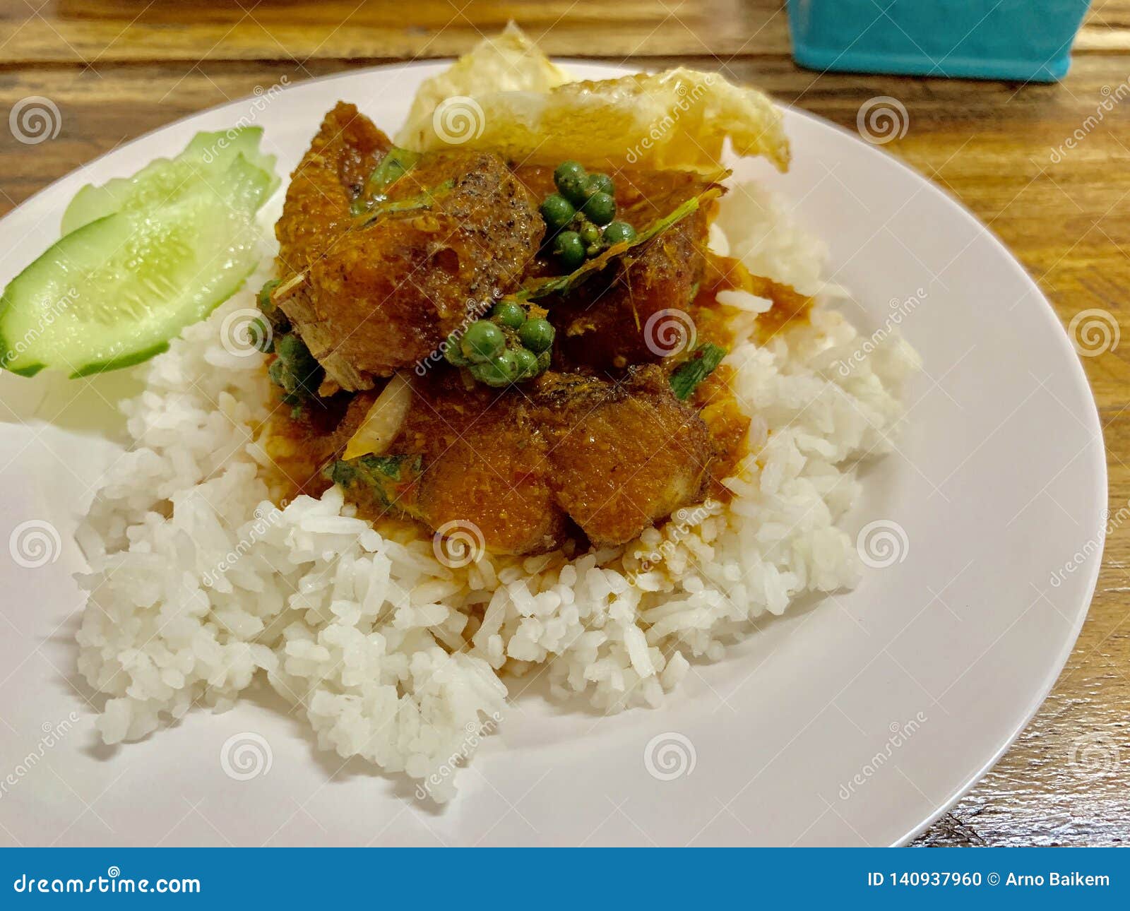 Rice with fish curry stock photo. Image of thai, curry - 140937960
