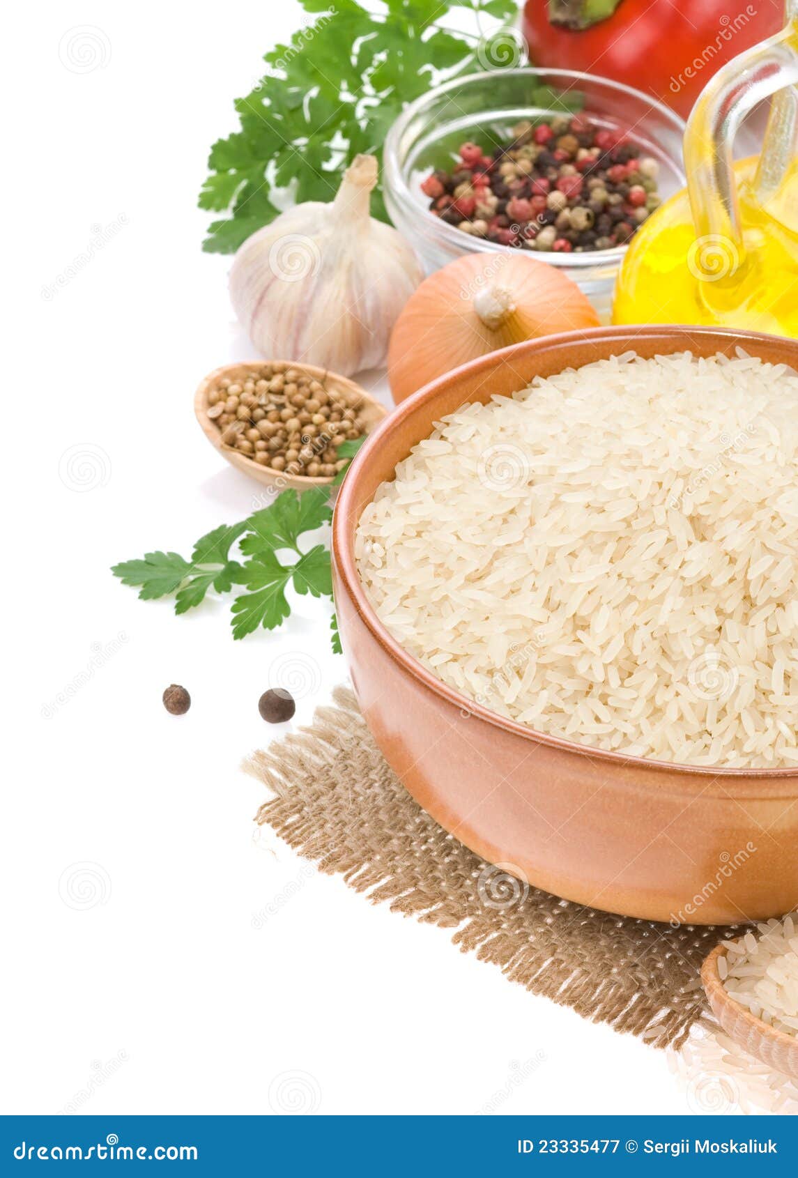 Rice and Food Ingredient on White Stock Image - Image of pepper ...