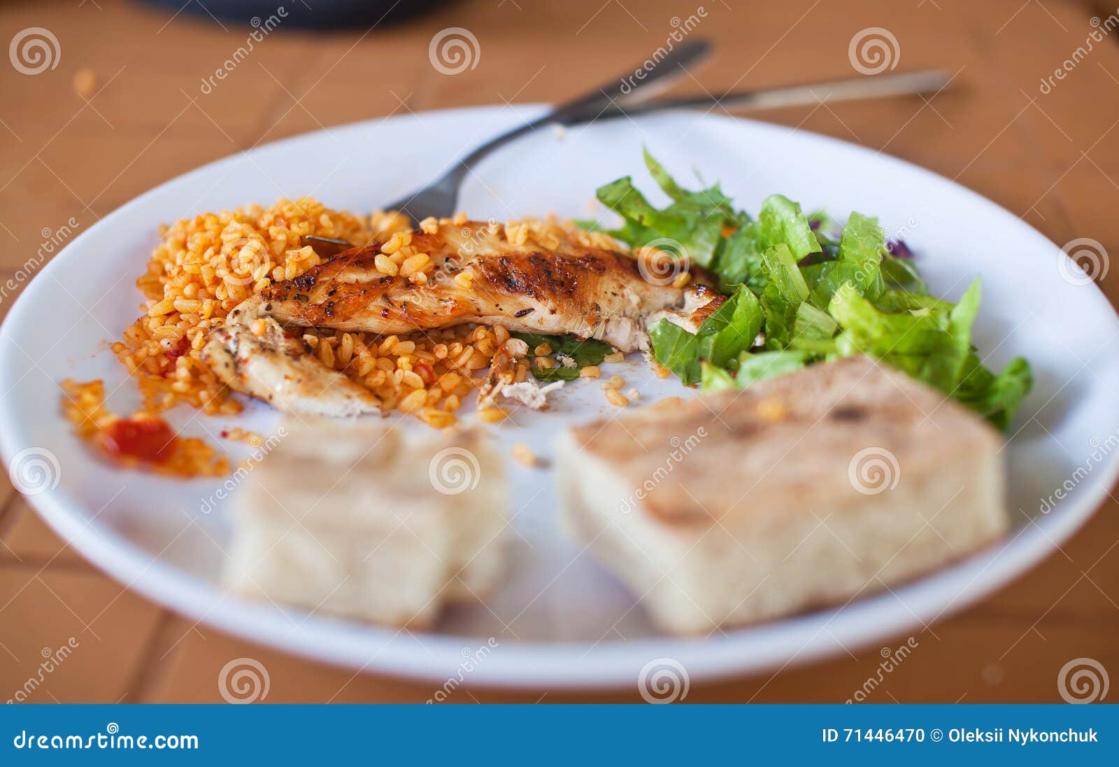 Rice with Fried Chicken on a Plate Stock Photo - Image of focus ...