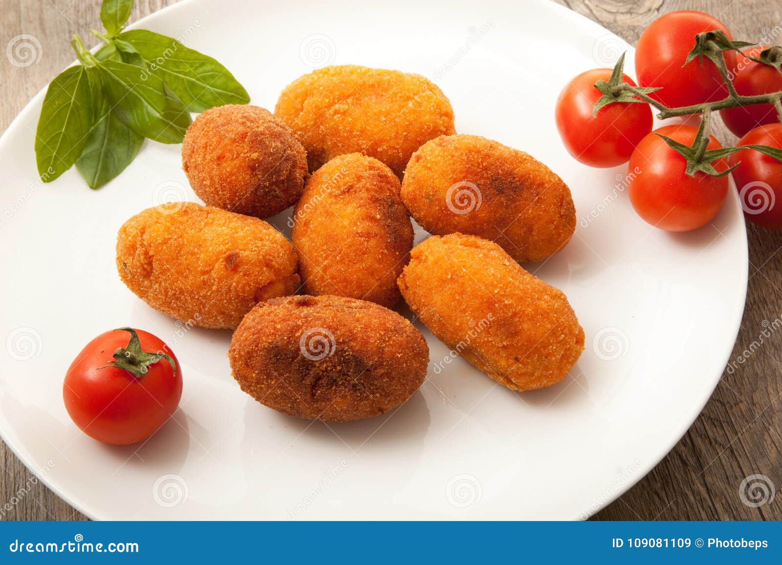 Rice Fried Croquettes Dish in Wooden Background Stock Image - Image of ...