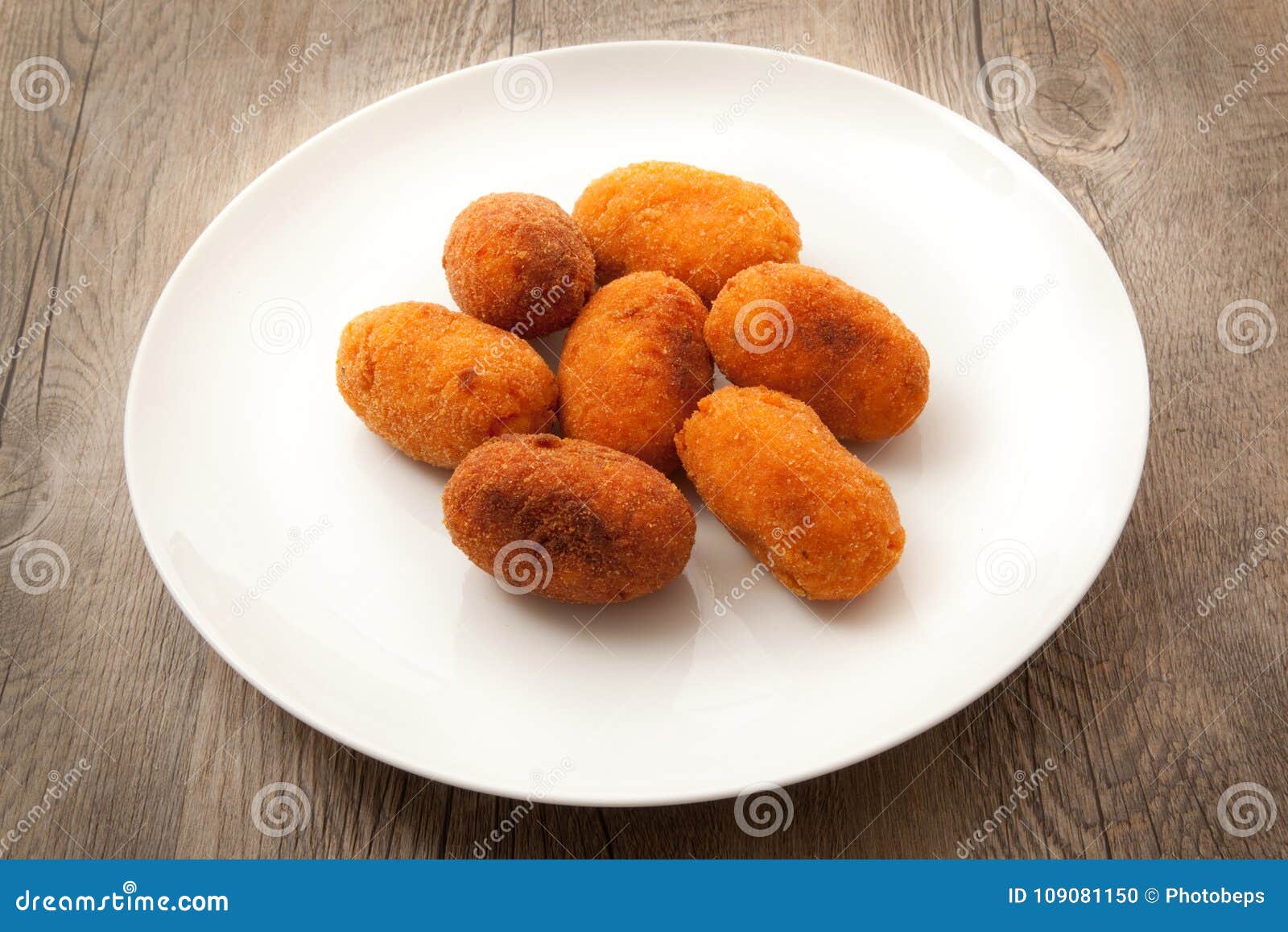 Rice Fried Croquettes in Wooden Background Stock Photo - Image of ball ...