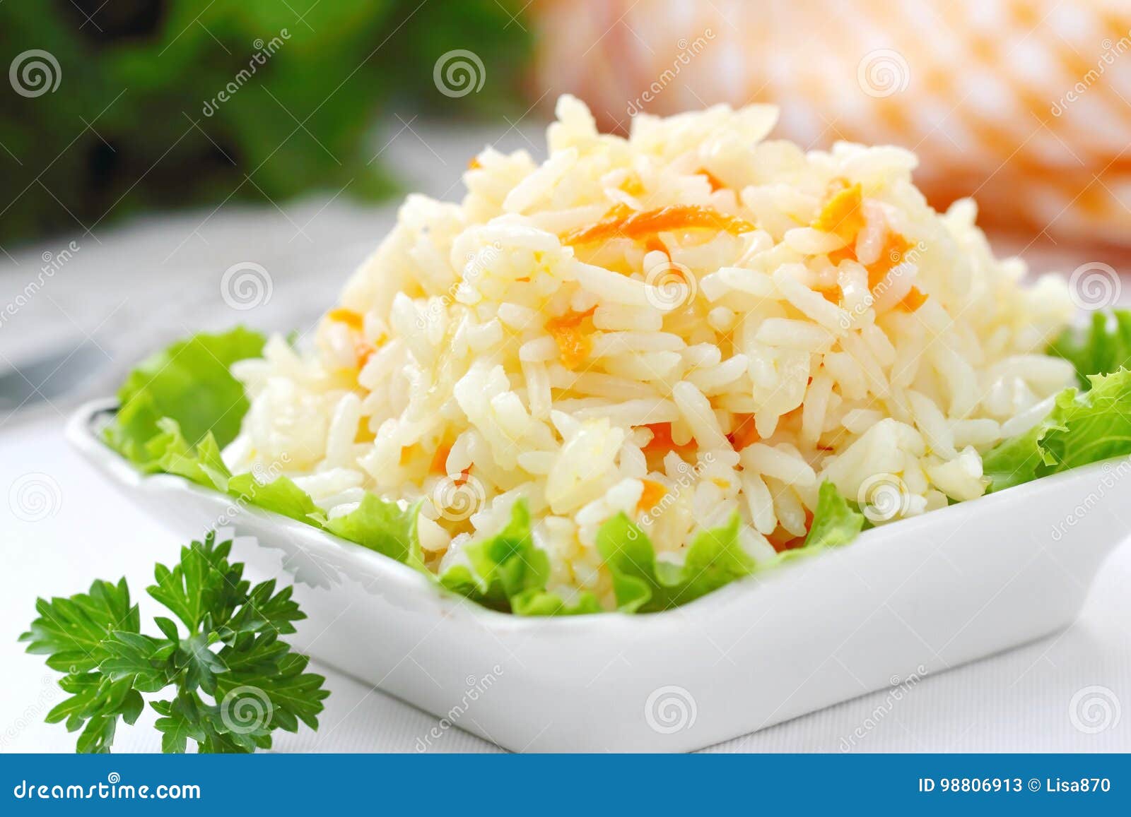Rice with Fried Vegetables As a Garnish Stock Image - Image of plate ...