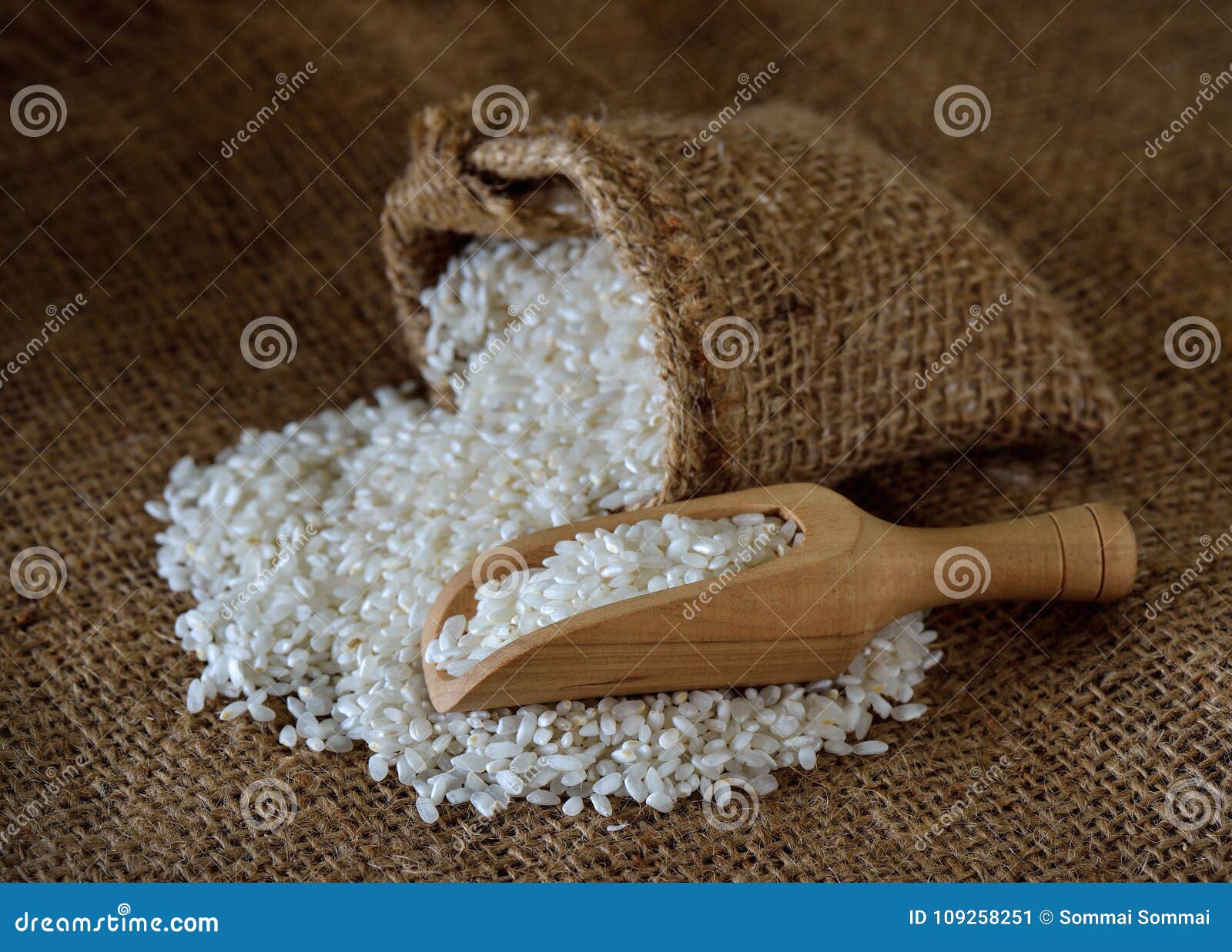 Rice grain in cloth bag stock image. Image of wood, cloth - 109258251