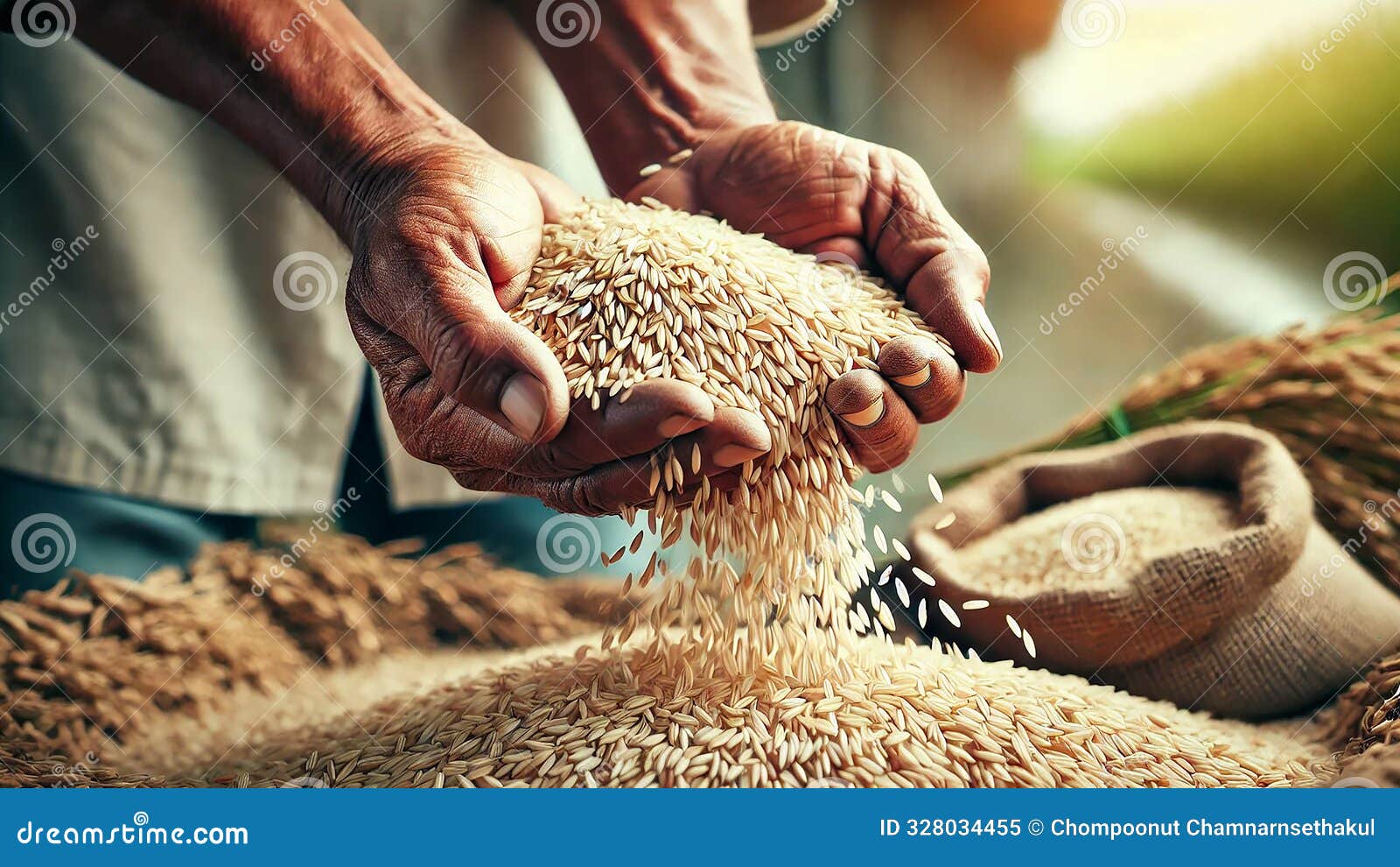 Rice Grains Pouring Out of a Farmer Hands Stock Illustration ...