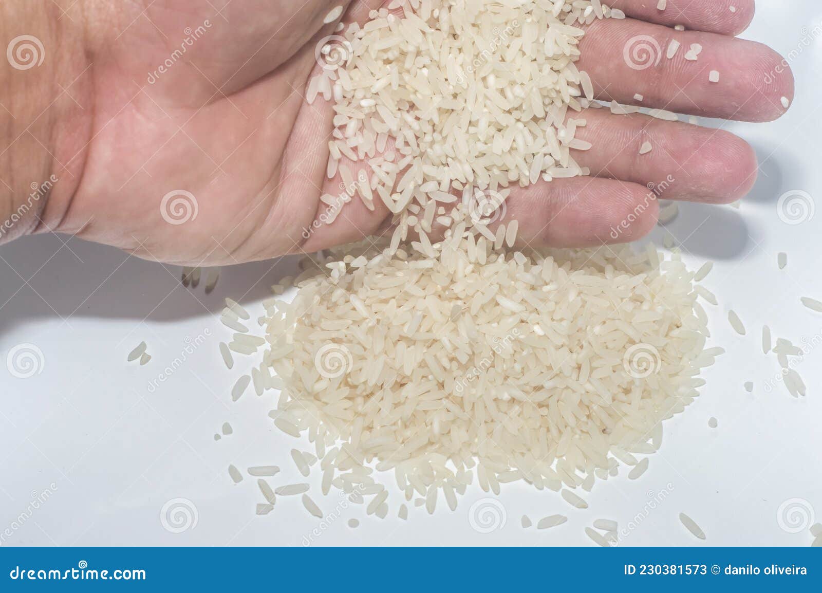Rice Grains with White Background Hand Throwing Grains and Copy Space ...