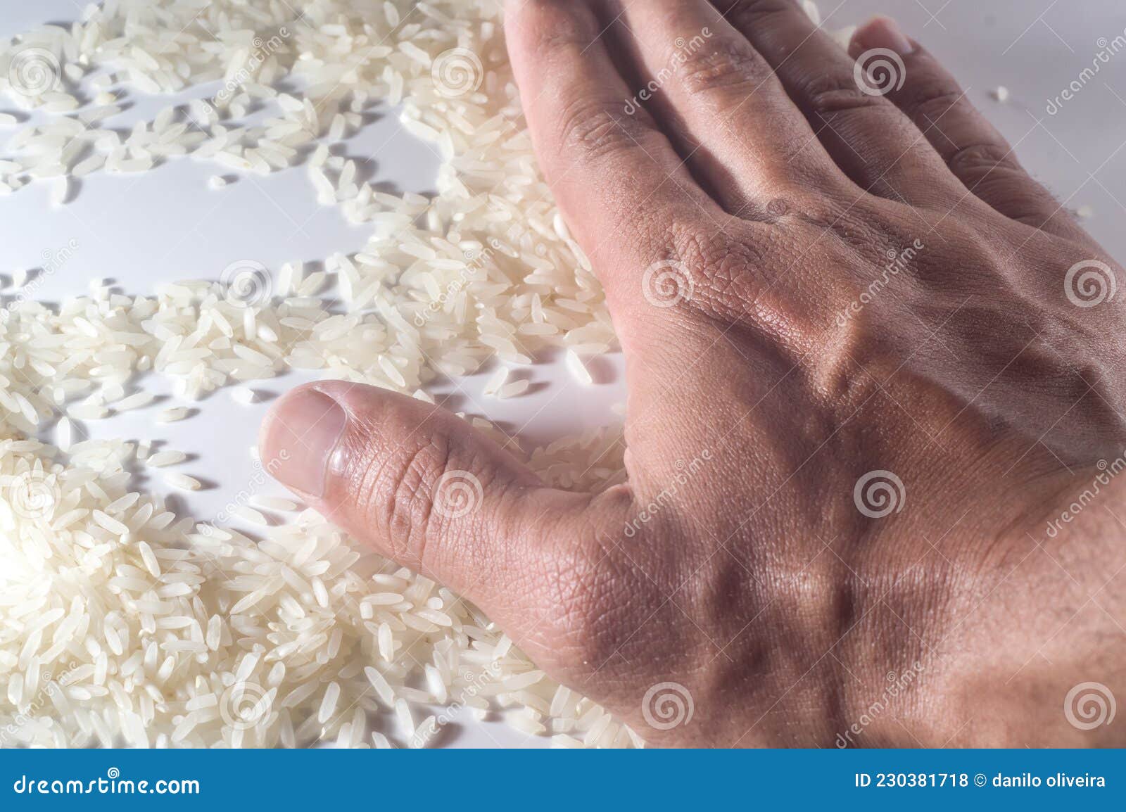 Rice Grains with White Background Hand Throwing Grains and Copy Space ...