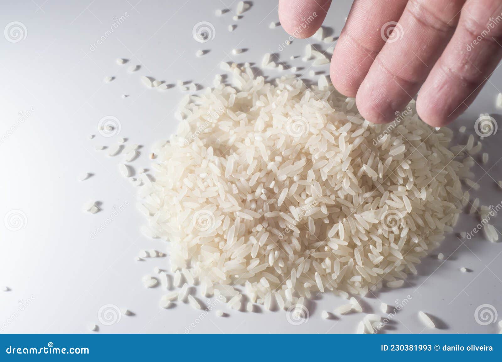 Rice Grains with White Background Hand Throwing Grains and Copy Space ...