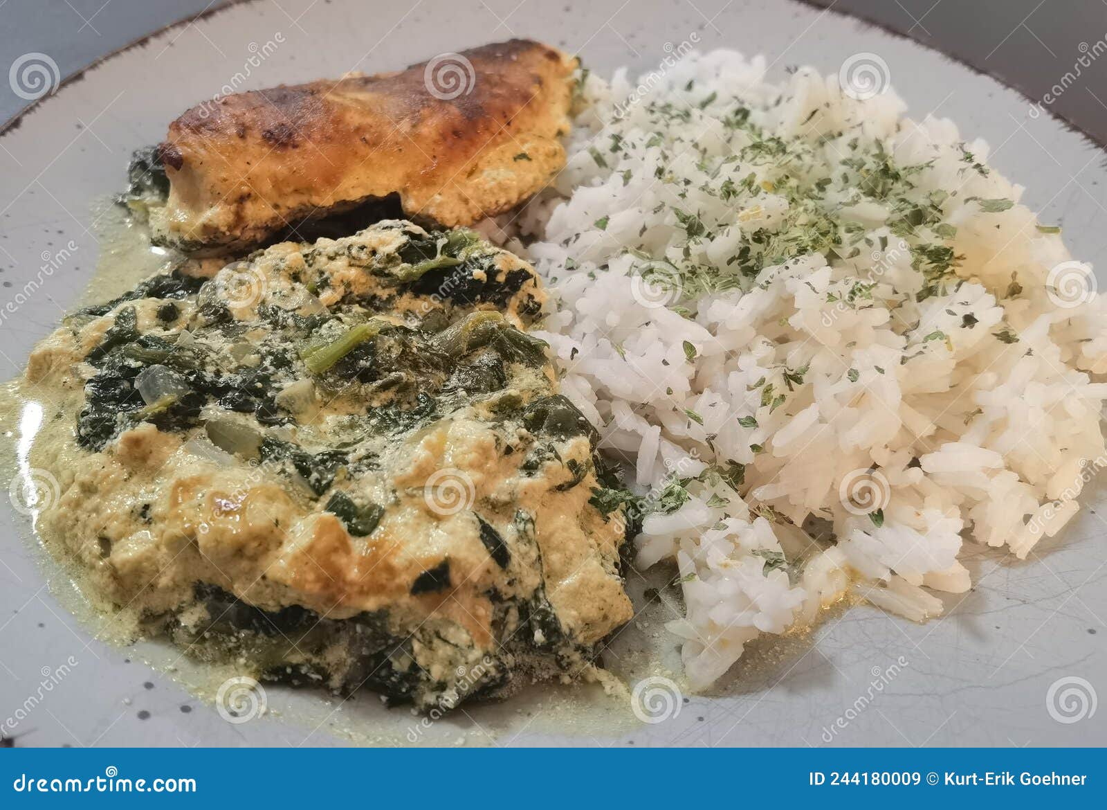 Rice with Gratinated Chicken and Spinach Stock Image - Image of rice ...