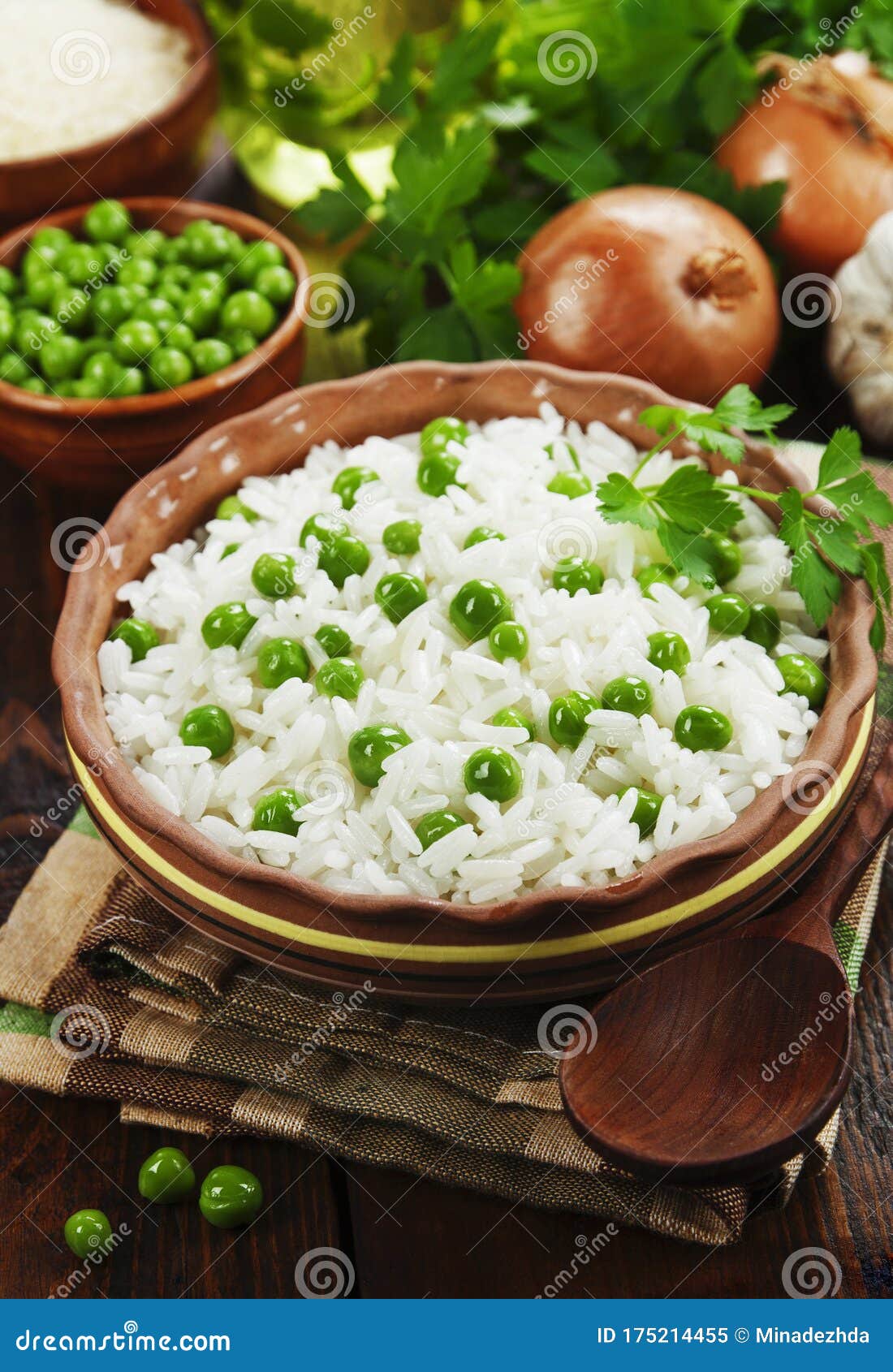 Rice with green peas stock image. Image of lunch, healthy - 175214455