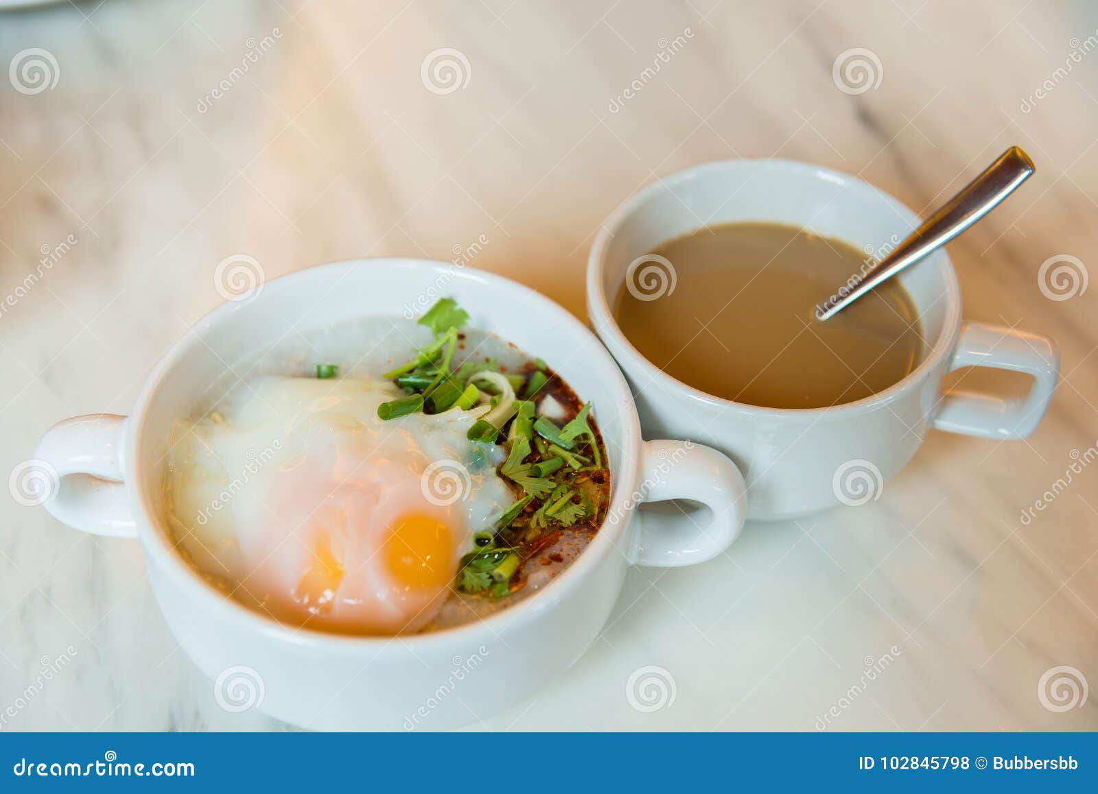 Rice Gruel Breakfast on Table. Stock Photo - Image of style, heat ...