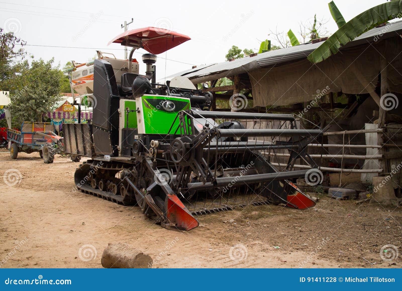 Rice Harvester Machine Tractor in Cambodia Asia Editorial Stock Photo ...