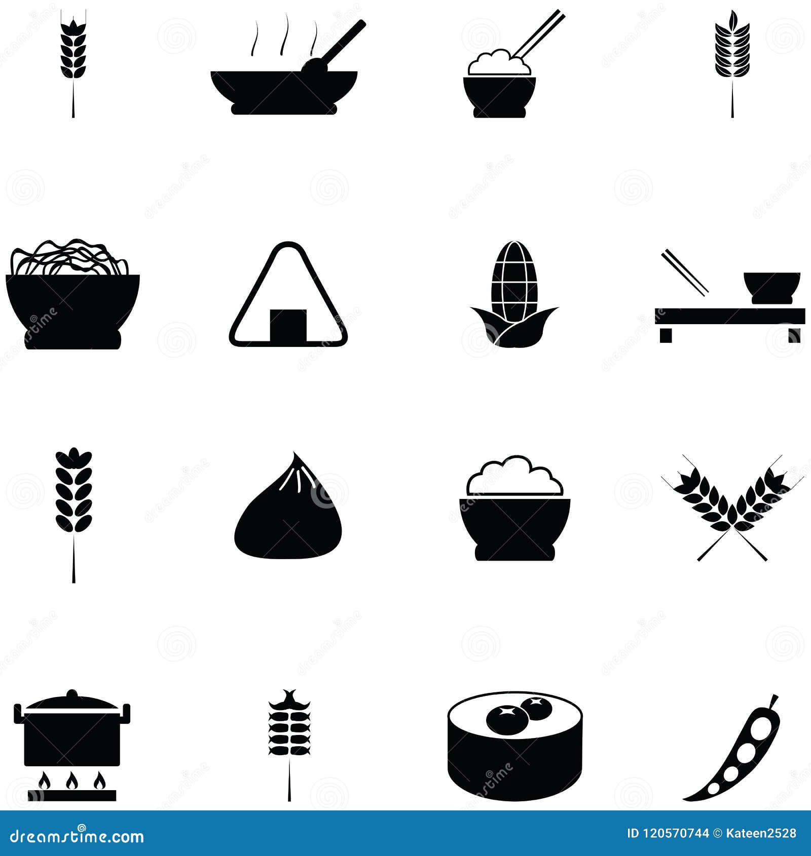 Rice icon set stock vector. Illustration of food, harvest - 120570744