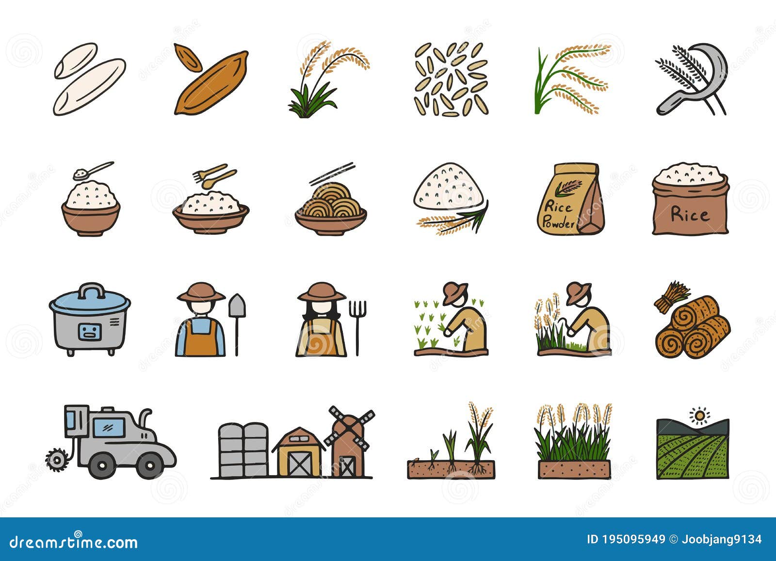 Rice Icon Set Hand Drawn Doodle Icons Stock Vector - Illustration of ...
