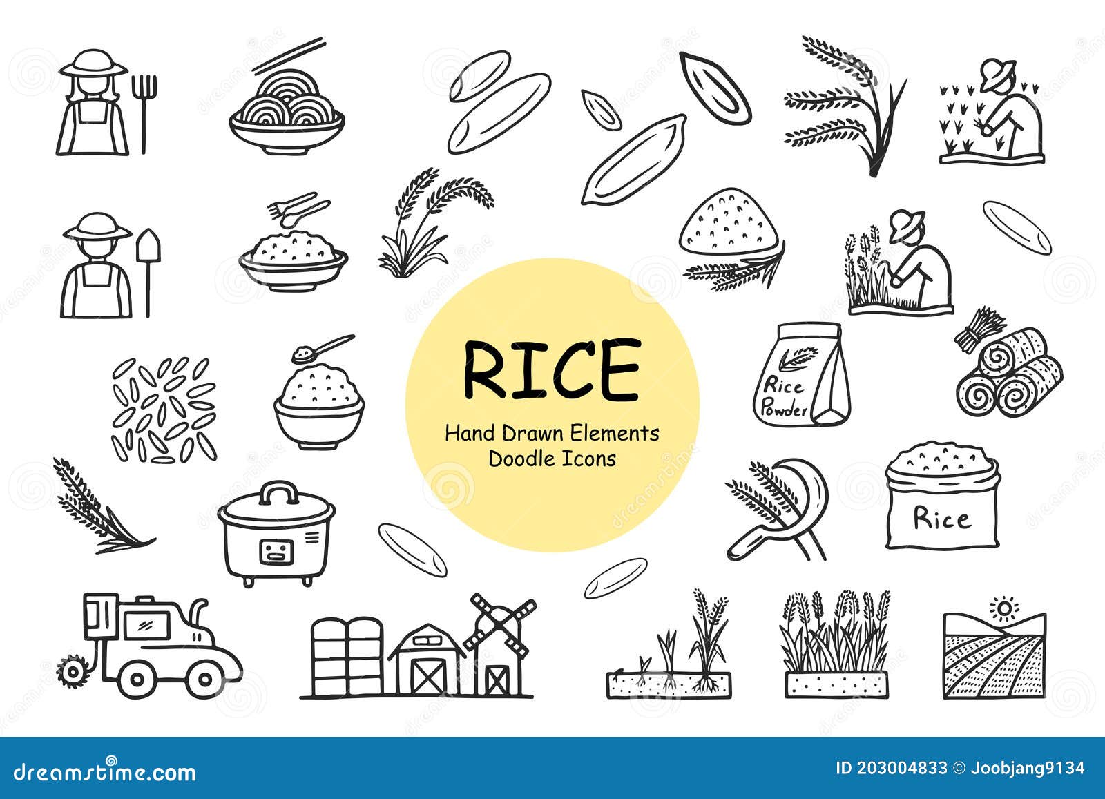 Rice Icon Set Hand Drawn Doodle Icons Stock Vector - Illustration of ...
