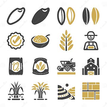 Rice icon set stock vector. Illustration of cook, design - 127540504