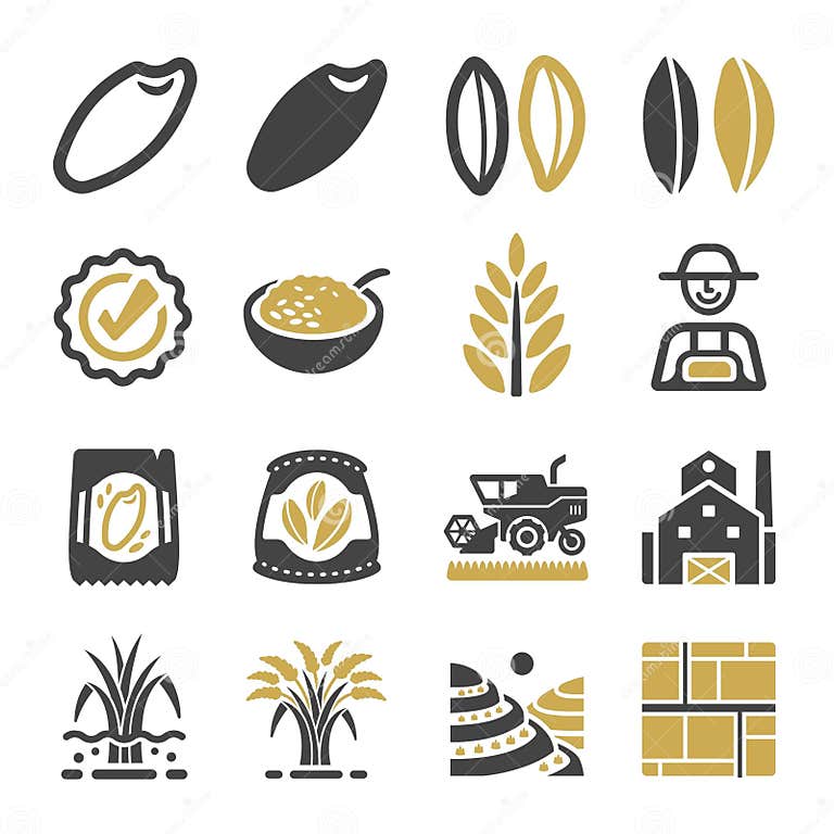 Rice icon set stock vector. Illustration of cook, design - 127540504