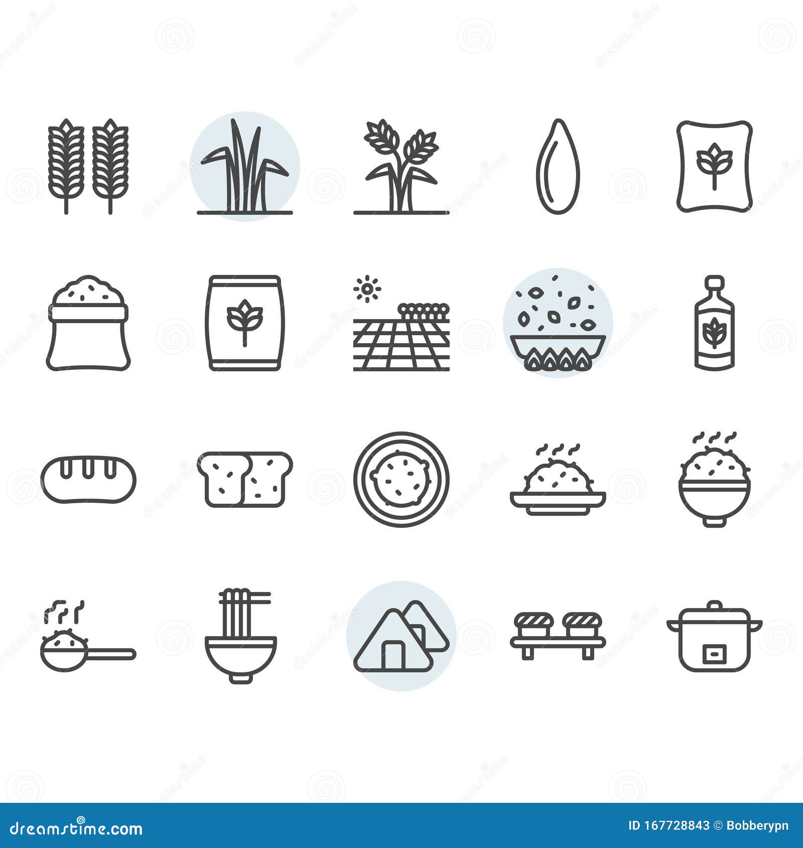 Rice Icon and Symbol Set in Outline Design Stock Vector - Illustration ...