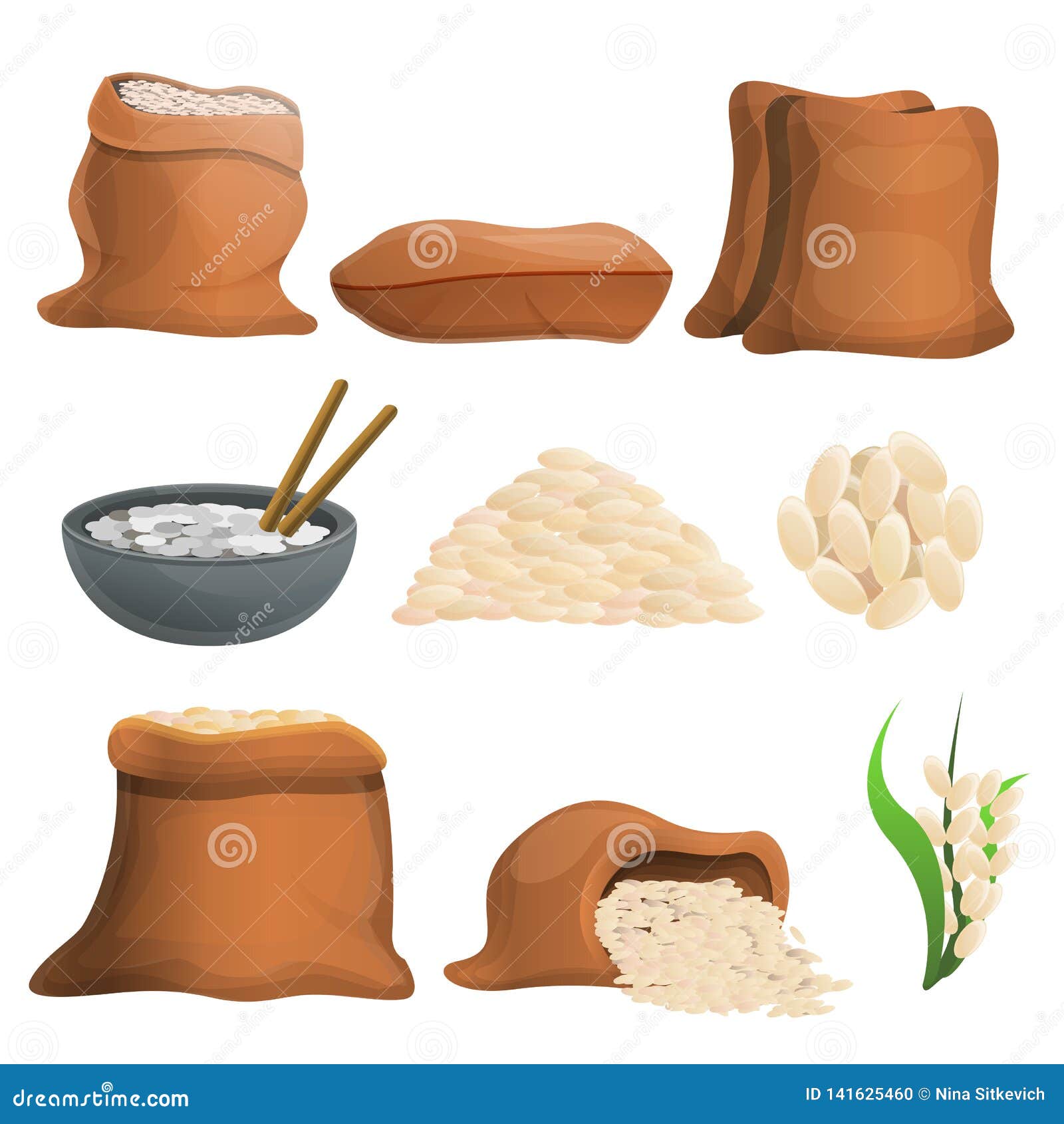 Rice Icons Set, Cartoon Style Stock Vector - Illustration of drawing ...