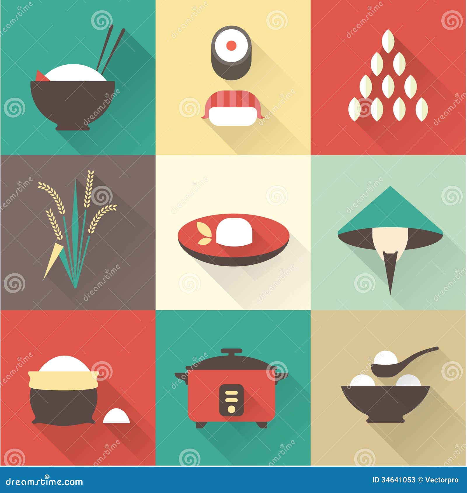 Rice icons stock vector. Illustration of sushi, menu - 34641053