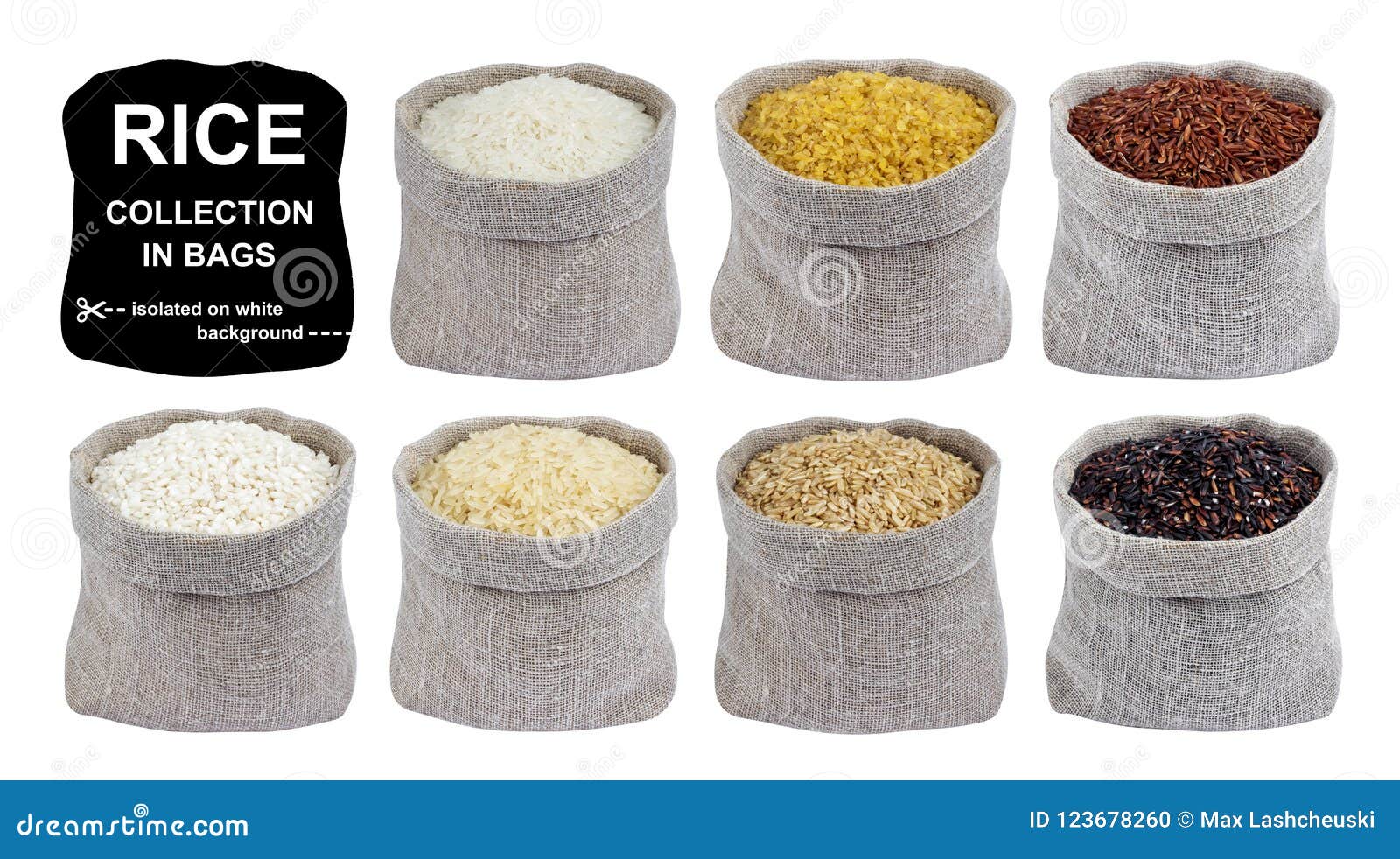 Rice Collection Isolated on White Background. Different Types of Rice ... Rice Collection Isolated on White Background. Different Types of Rice ...