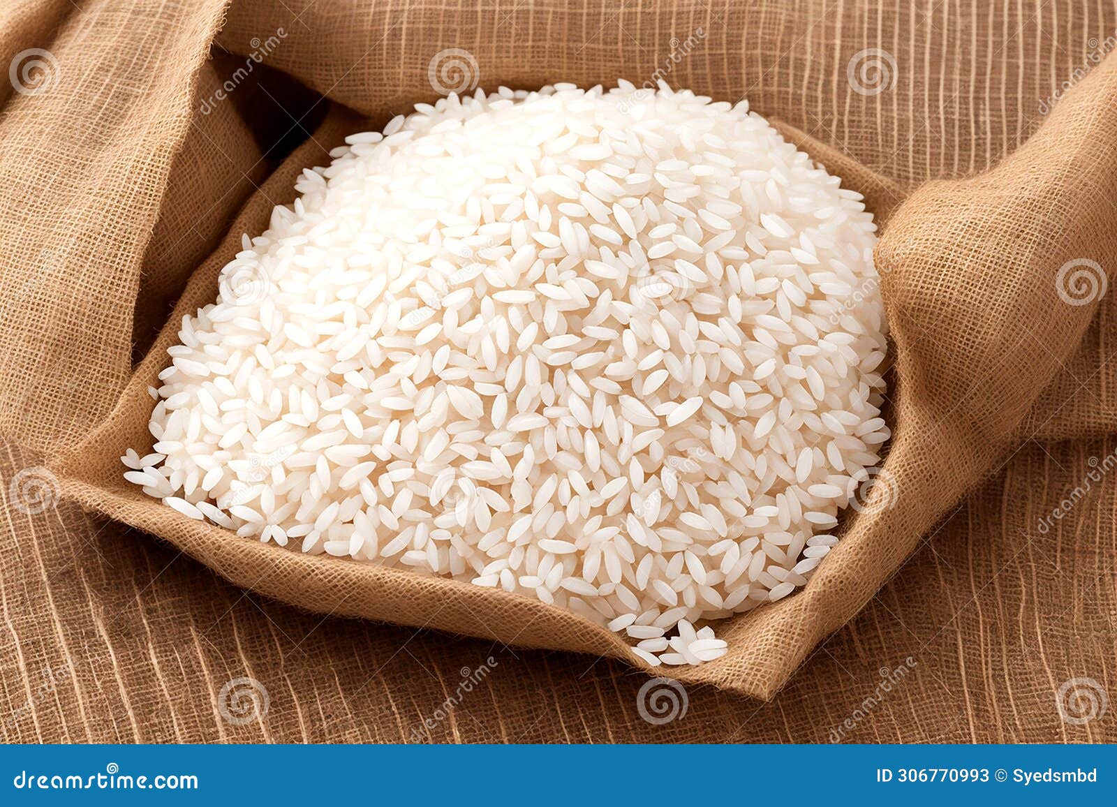 Rice in jute bag stock illustration. Illustration of white - 306770993