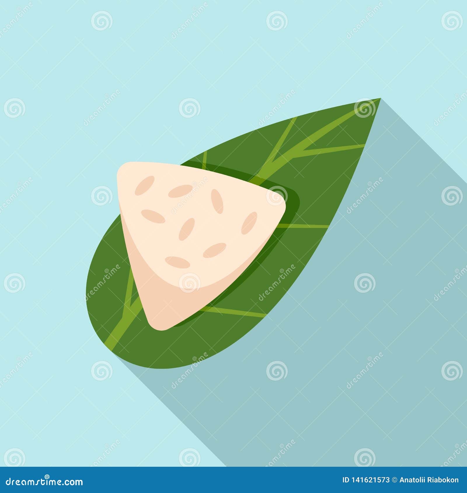 Rice on Leaf Icon, Flat Style Stock Vector - Illustration of icon, leaf ...