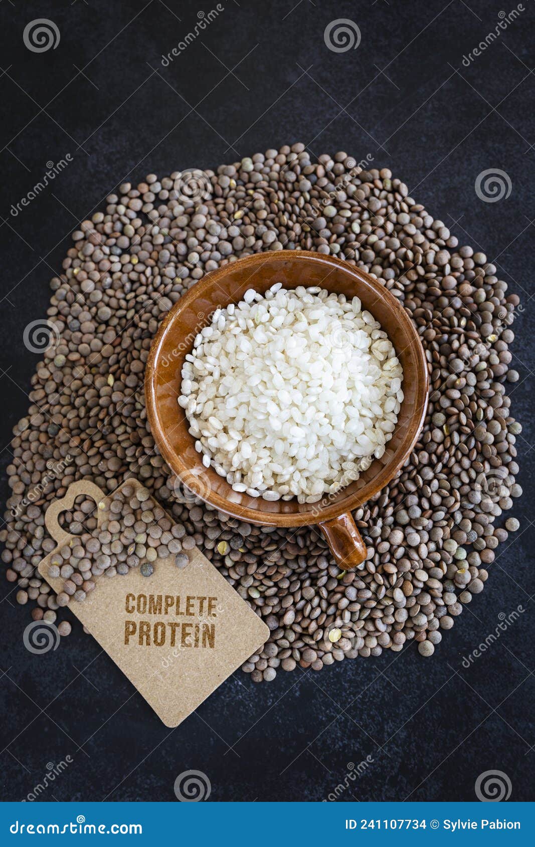 Rice and Lentils on a Dark Background. Complete Protein Sources Stock ...