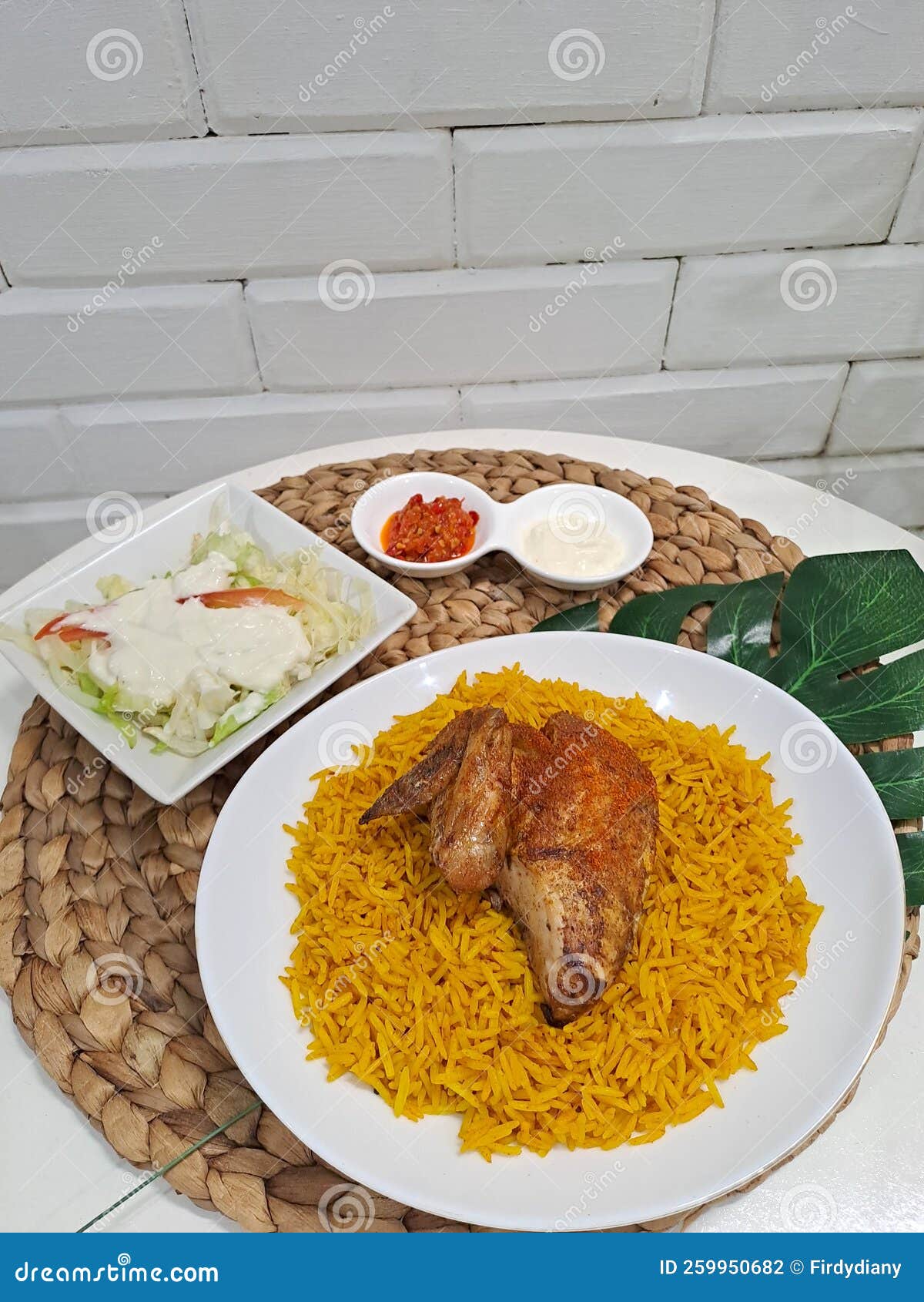 Rice Mandi with Chicken, Salad, Sambal Stock Photo - Image of sambal ...