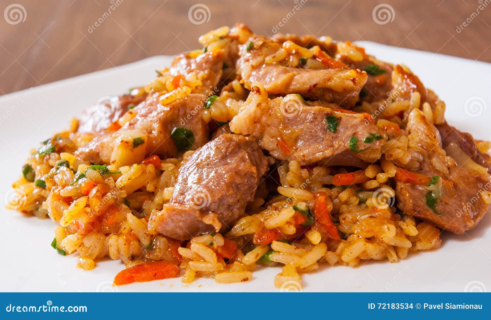 Rice with Meat and Vegetables Stock Photo - Image of garnish, dish ...