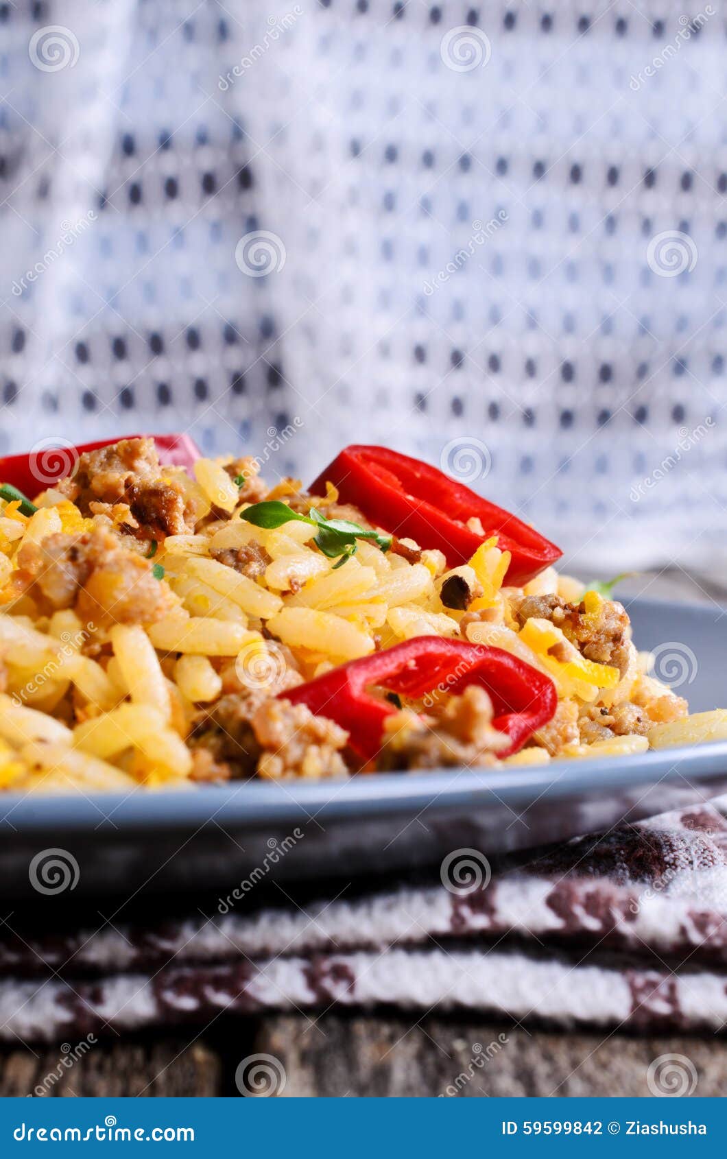 Rice with minced meat stock photo. Image of dish, carrot - 59599842