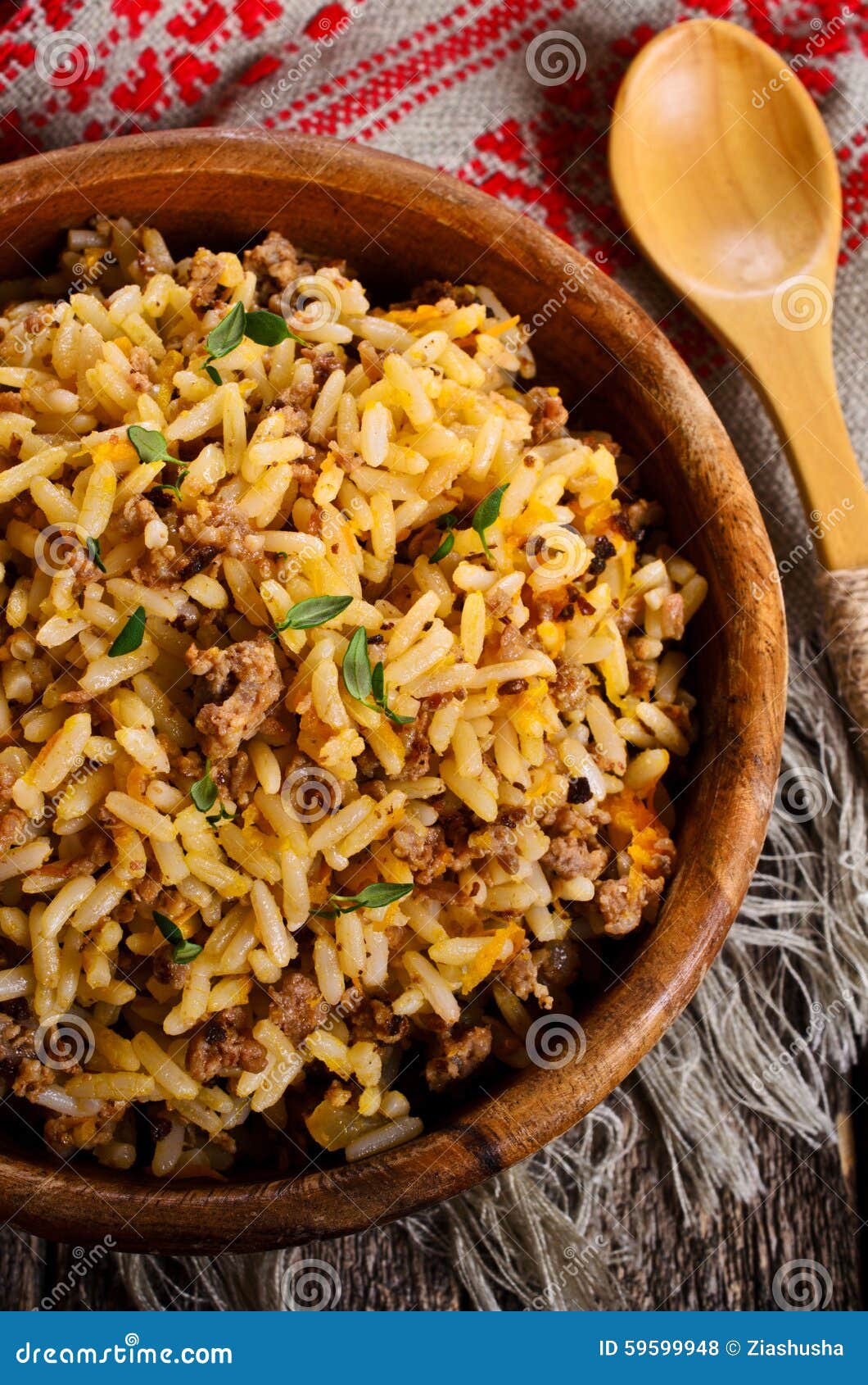 Rice with minced meat stock photo. Image of cuisine, bowl - 59599948