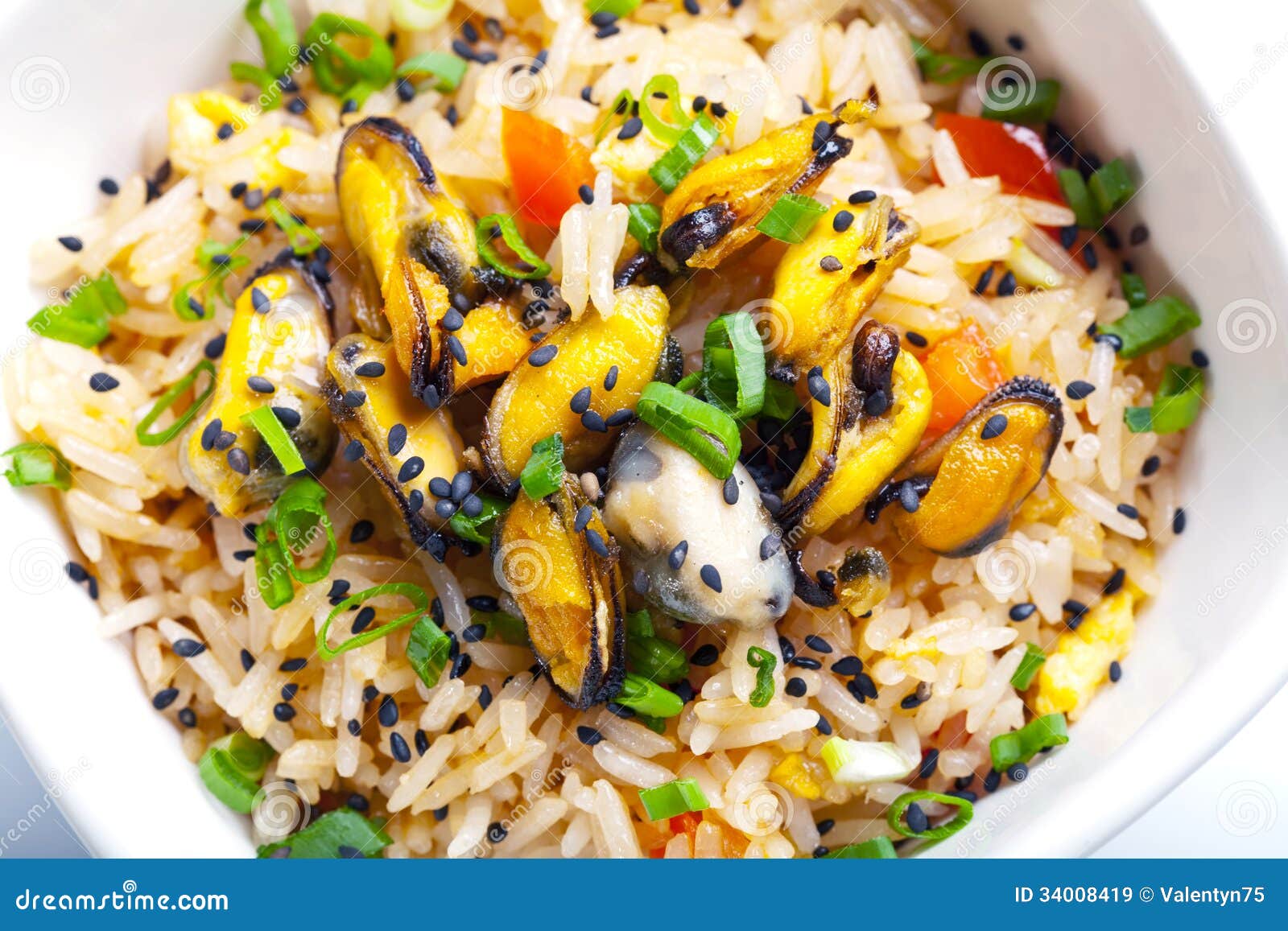 Rice with mussels. stock image. Image of macro, background - 34008419