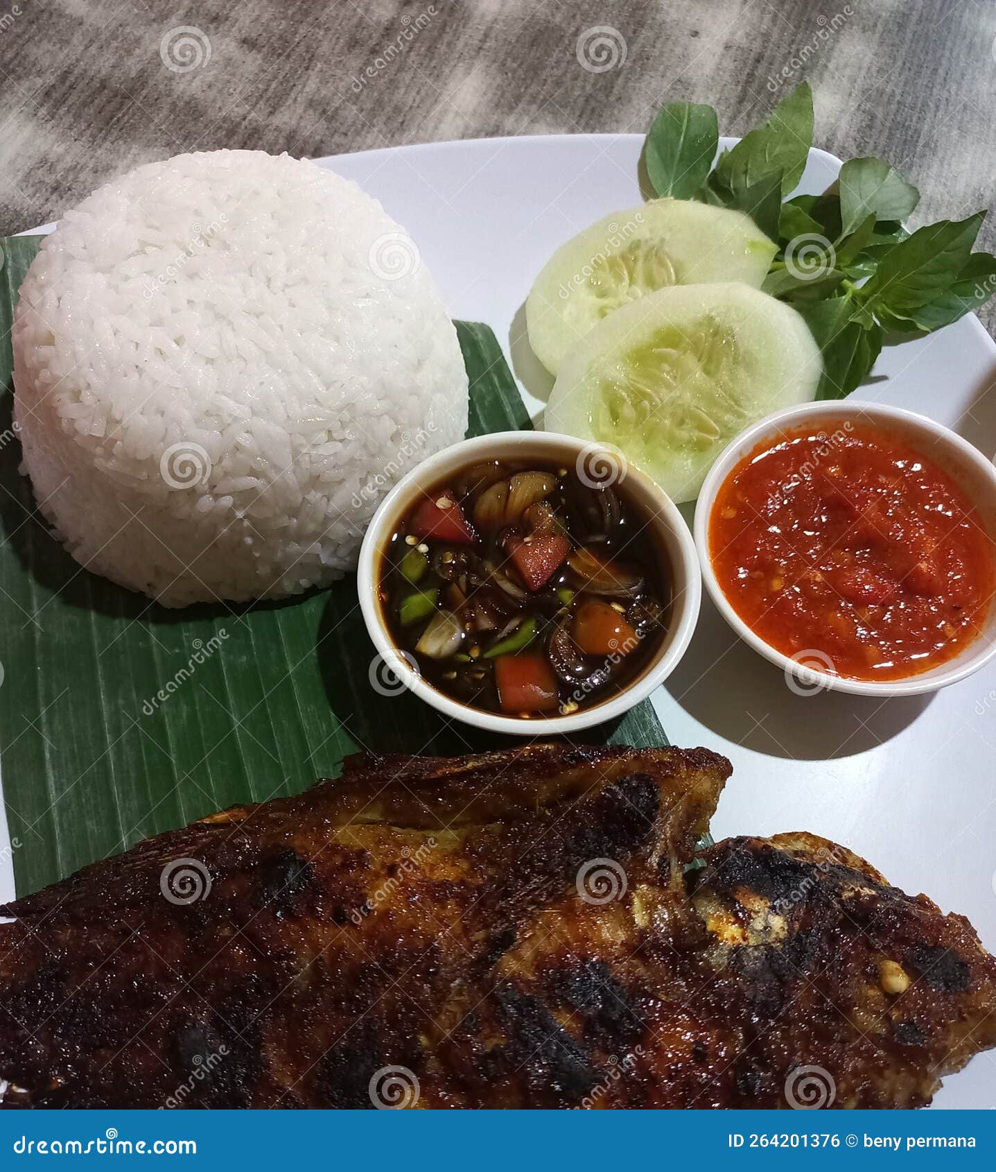 Rice and Nila Fish with a Sambal... Stock Photo - Image of meat, chilli ...