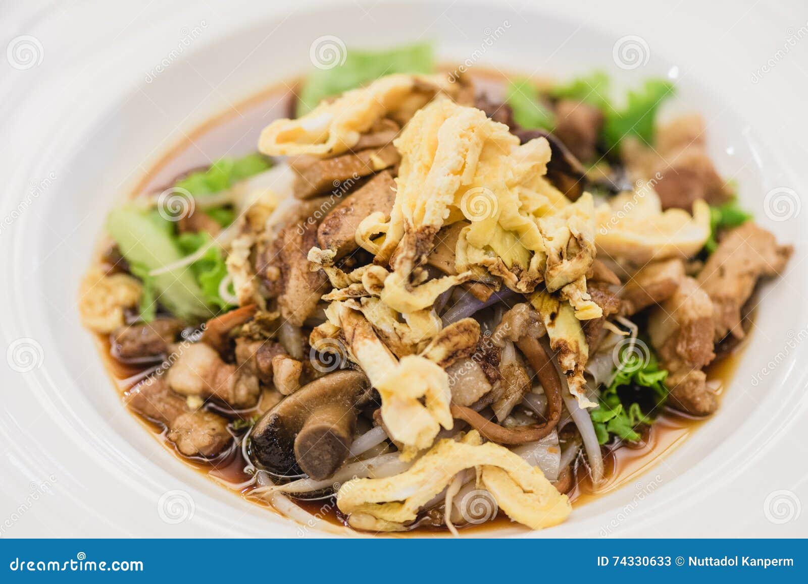 Rice Noodle Crepe with Shrimp, Pork, Vegetable and Fried Egg Stock ...