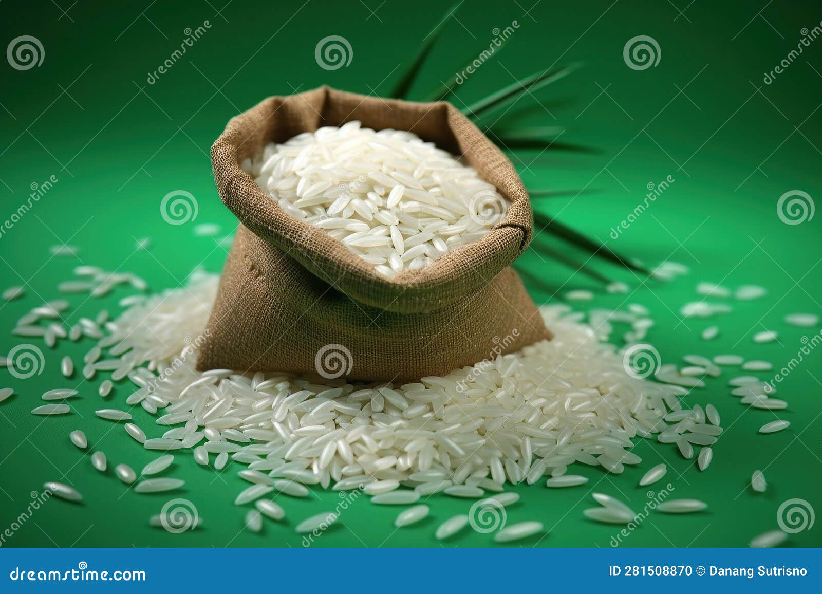 Rice in an Open White Sack on Green Background Generative AI Stock ...