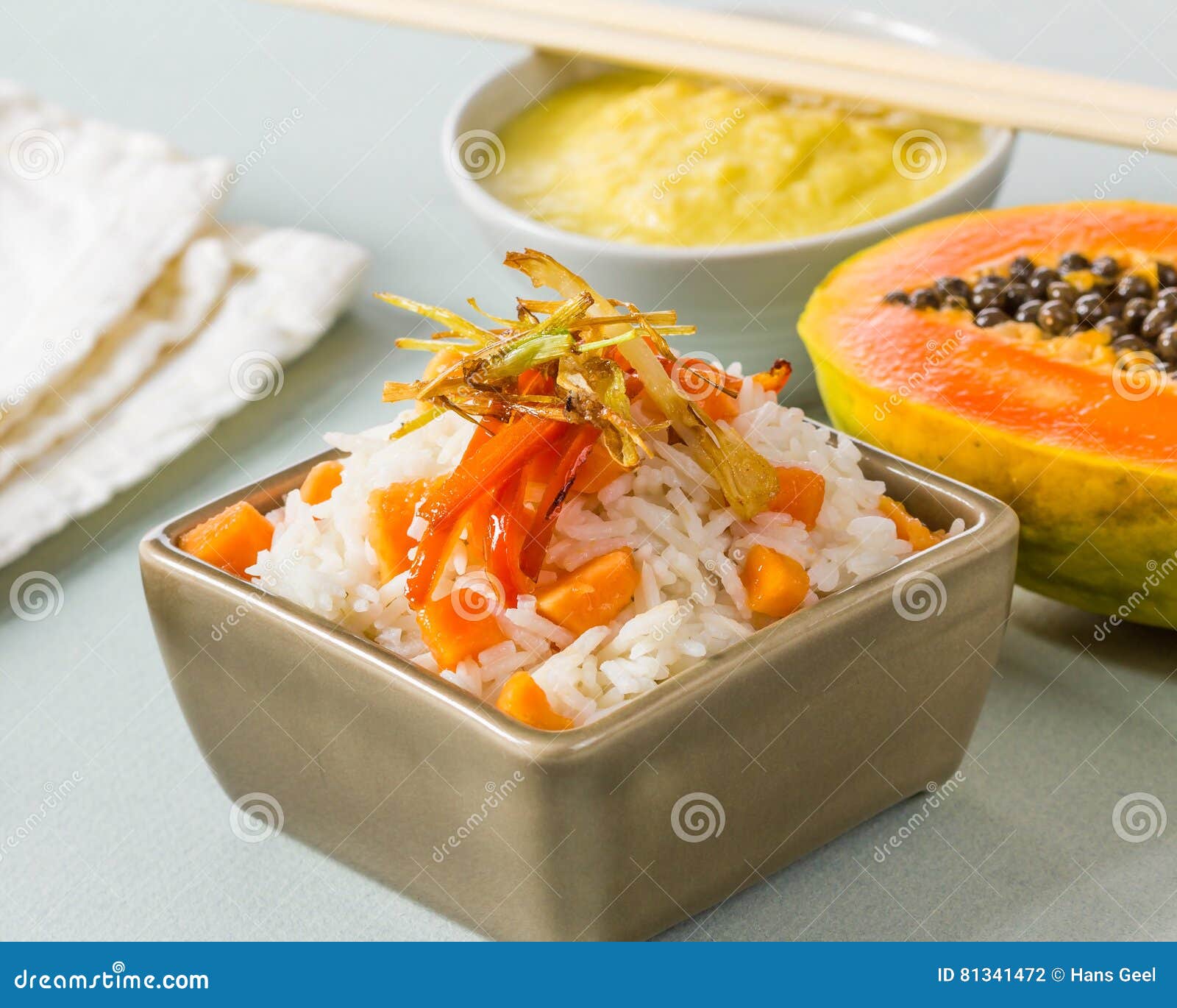 Rice with papaya stock photo. Image of plate, sour, rice - 81341472