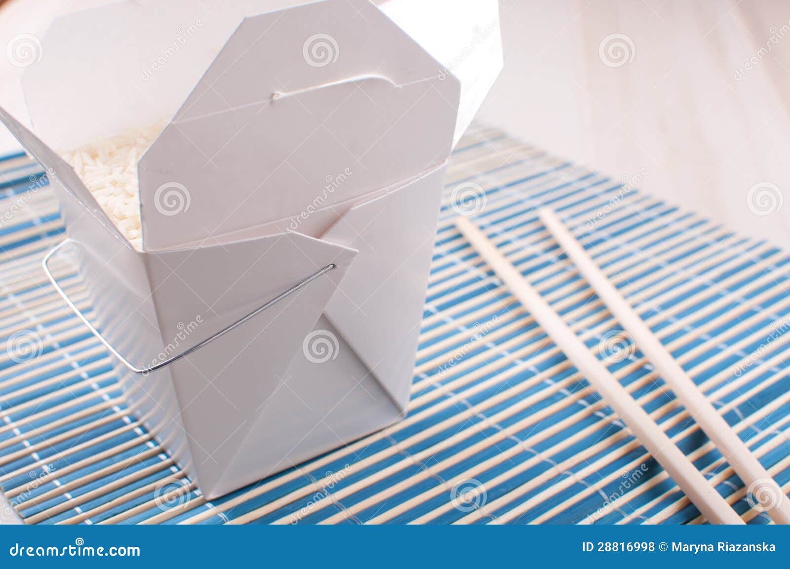 Rice in Paper Box with Chopsticks Stock Photo - Image of away, small ...