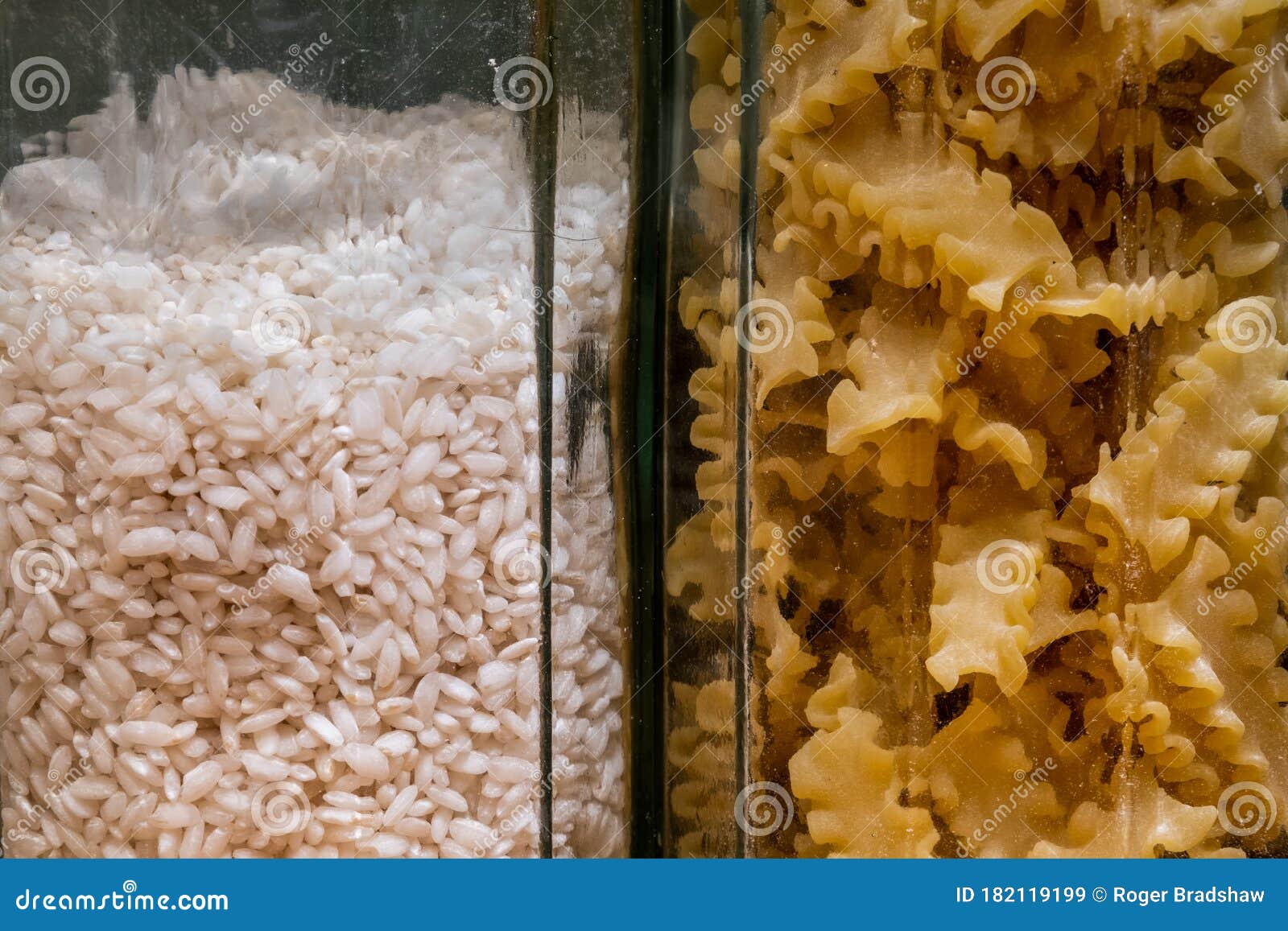 Rice and Pasta in Glass Jars Stock Image - Image of pasta, glass: 182119199