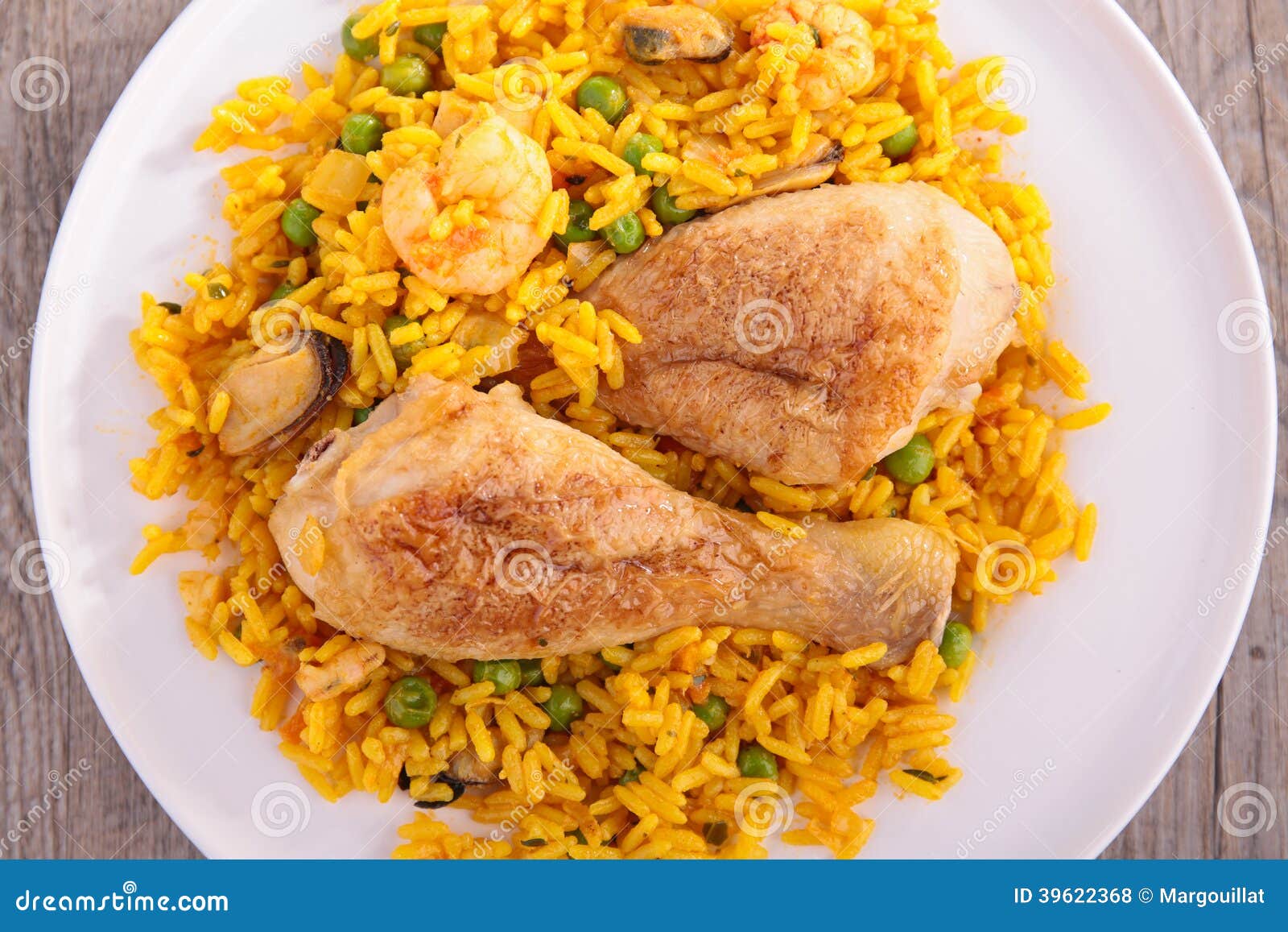 Rice, pea and chicken leg stock photo. Image of shrimp - 39622368