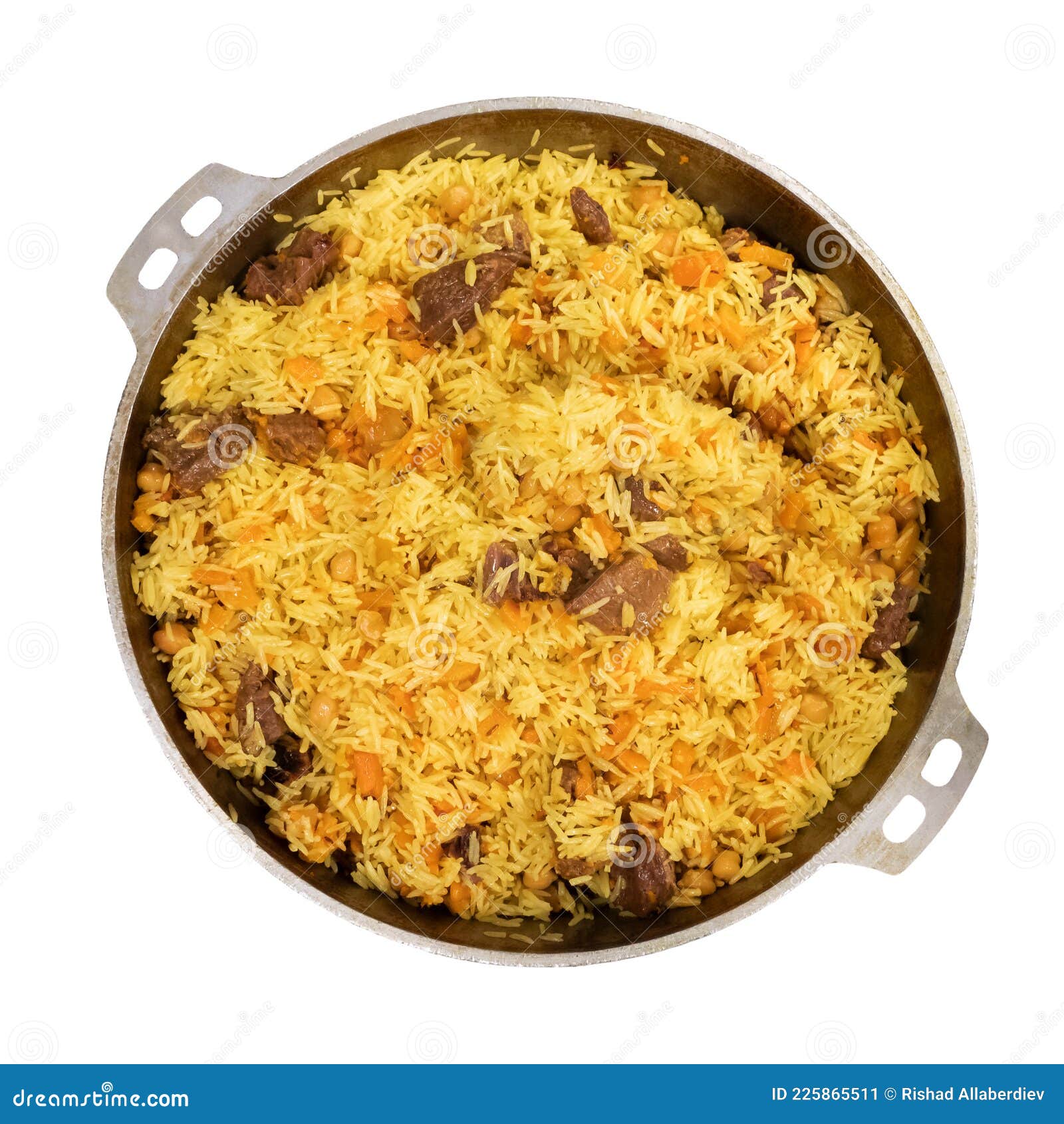 Rice Pilaf in a Large Pan Isolated on White Stock Image - Image of ...