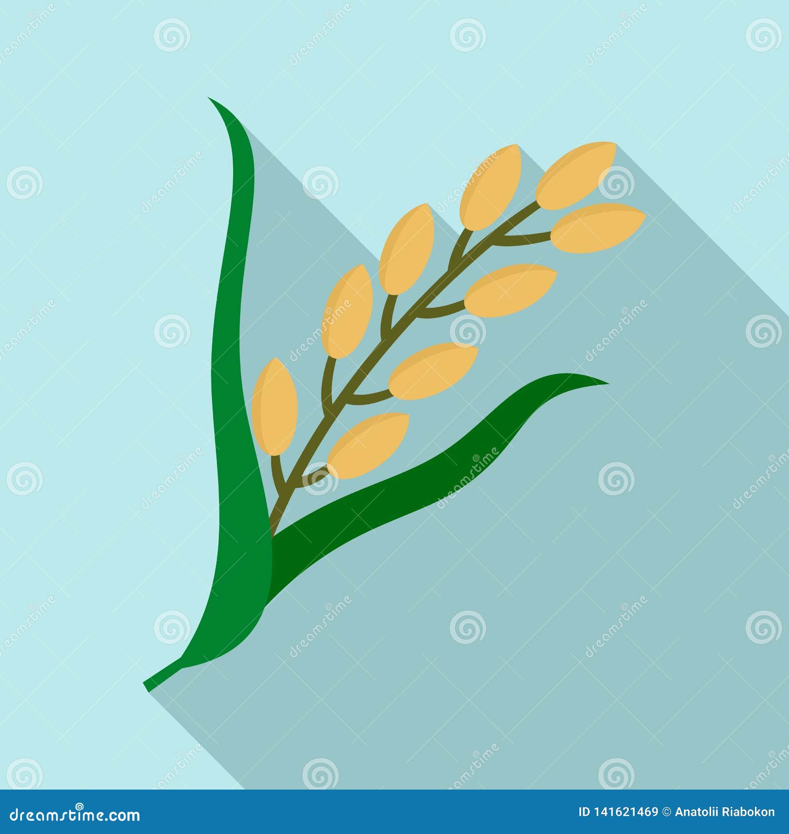 Rice Plant Icon, Flat Style Stock Vector - Illustration of natural ...