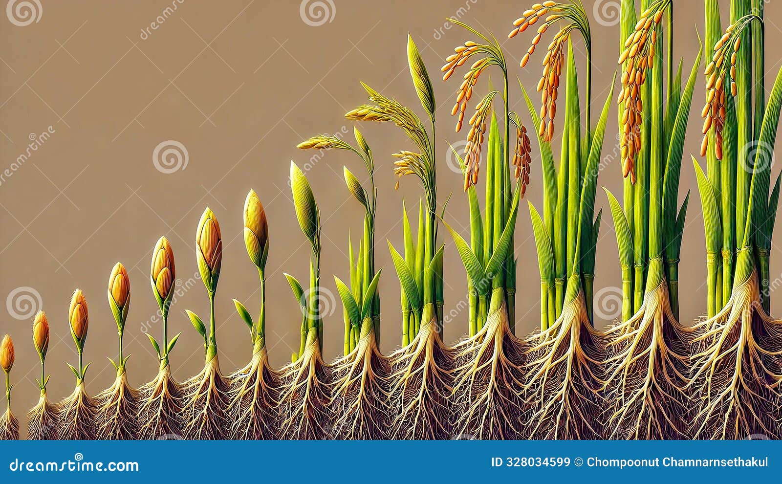 Rice Plant in Various Stages of Growth Stock Illustration ...
