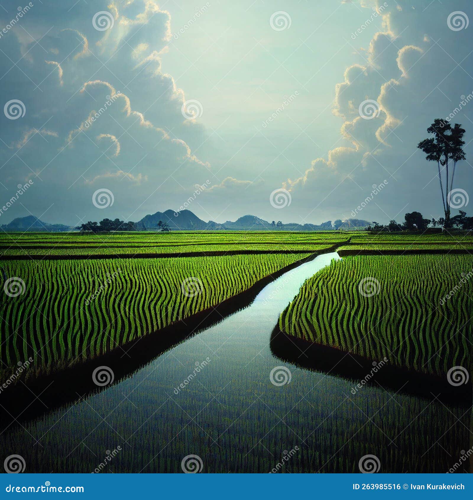 Rice Plantation in Asia. Extensive Rice Fields Stock Illustration ...